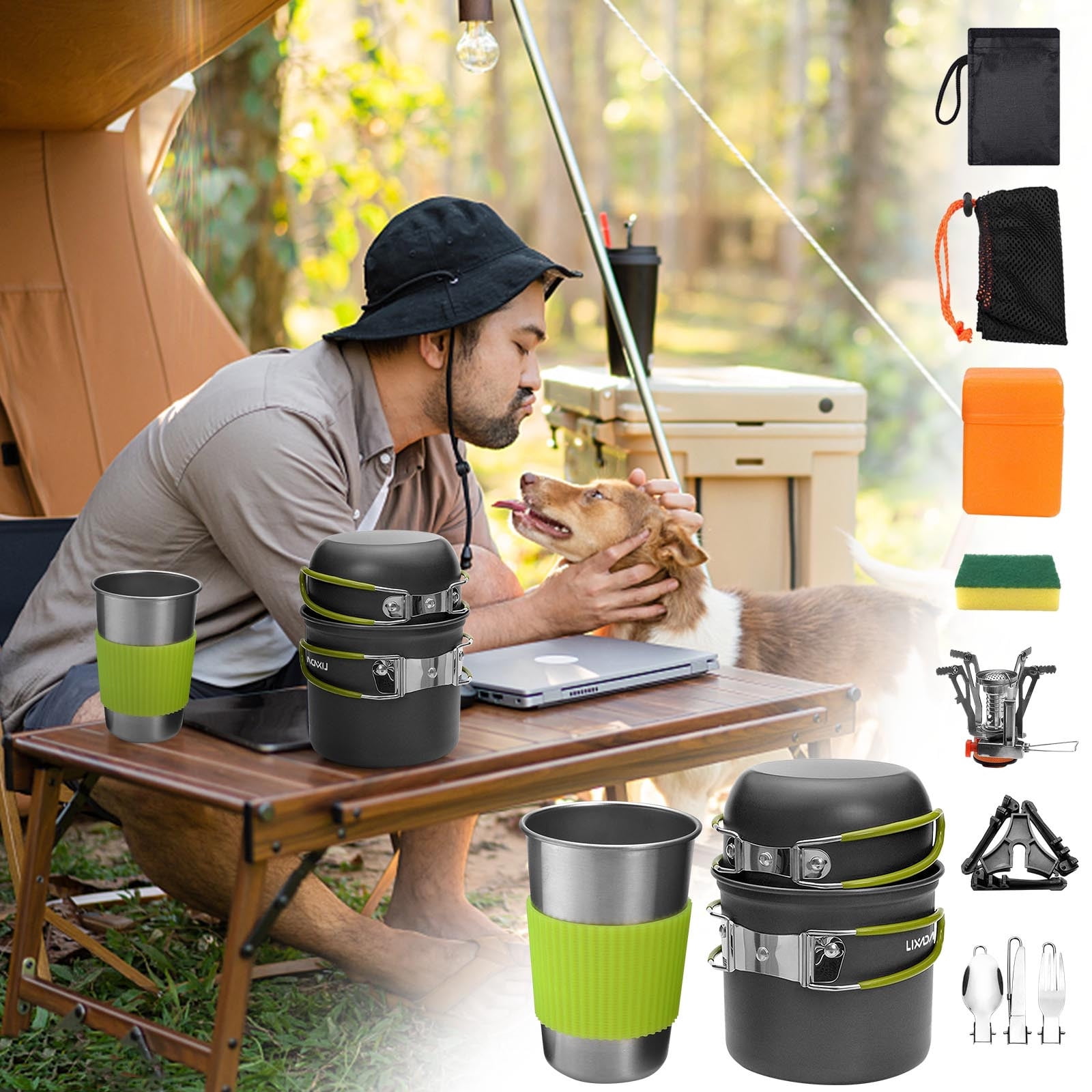 Camping Cookware Portable Mess Kit, Cooking Set with Pot and Pans ...