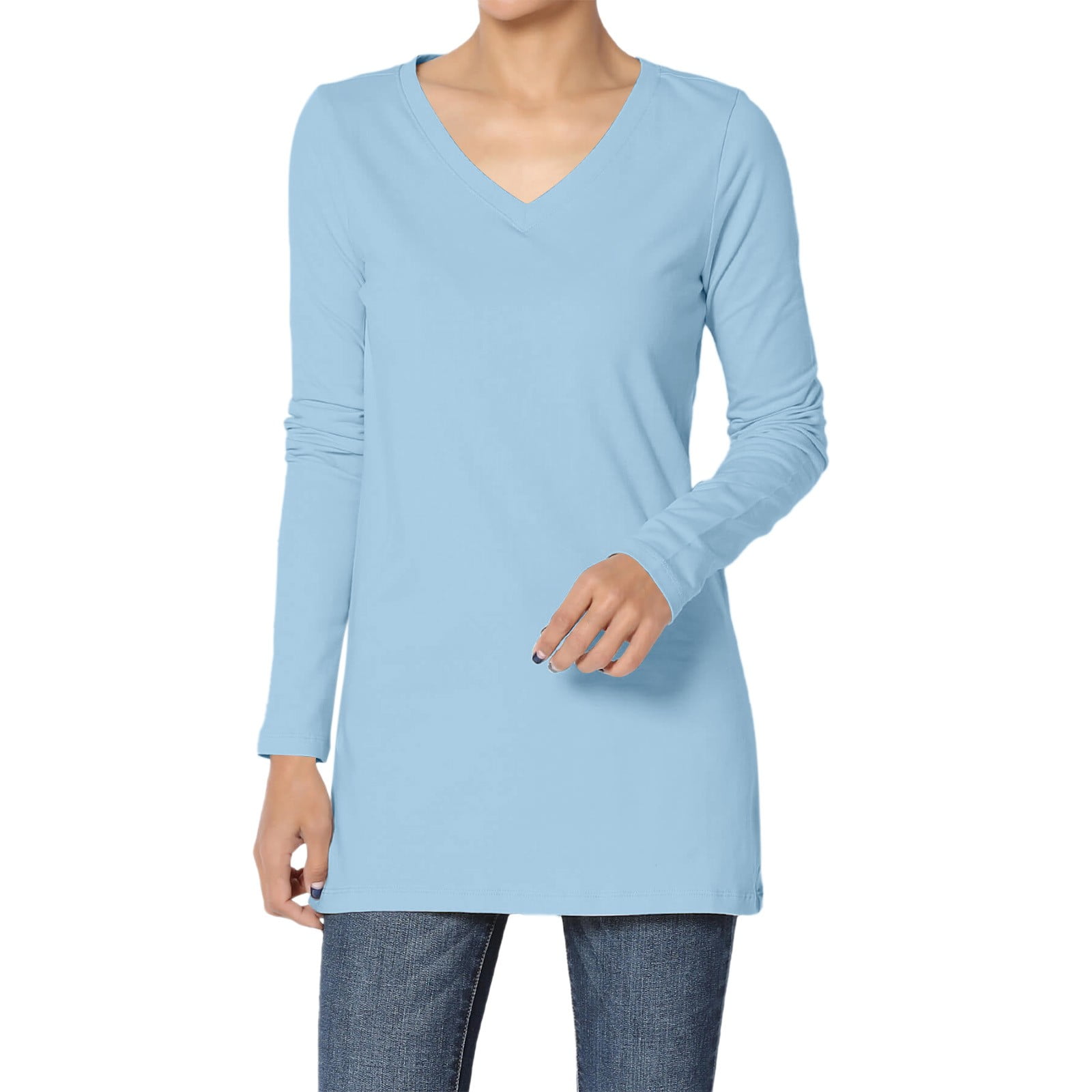 Sales Today Casual Tshirts Fall Fashion Tops Women's V Neck Long Sleeve Top Basic Stretch Cotton ...