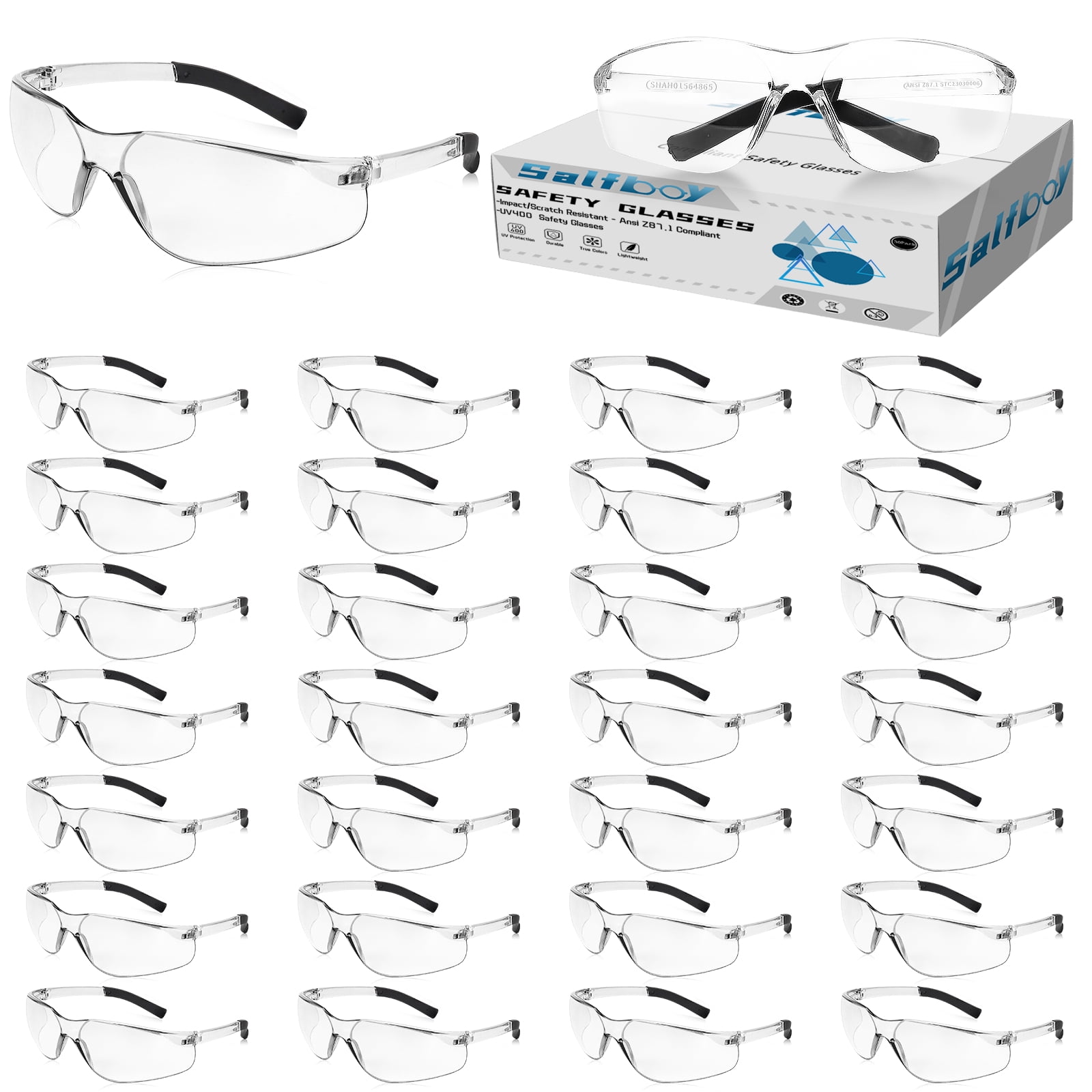 Salfboy 30 Packs Safety Glasses ANSI Z87.1 Safety Glasses Bulk with ...