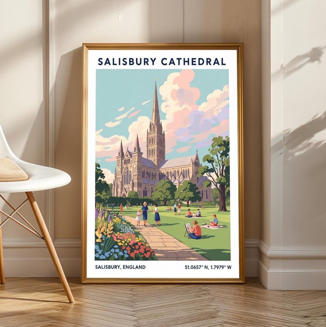 Salisbury Cathedral Art Print: Colorful English Landmark Illustration ...