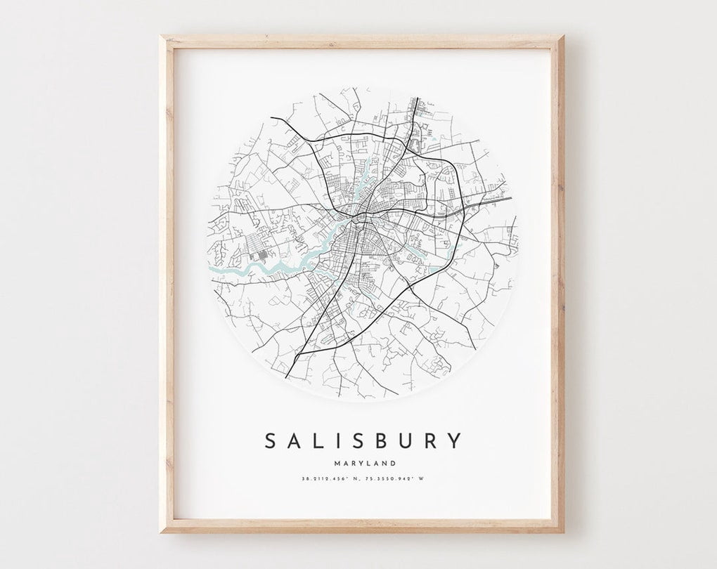 Salisbury Map Print, Salisbury Map Poster City Wall Art, Md Road Map ...