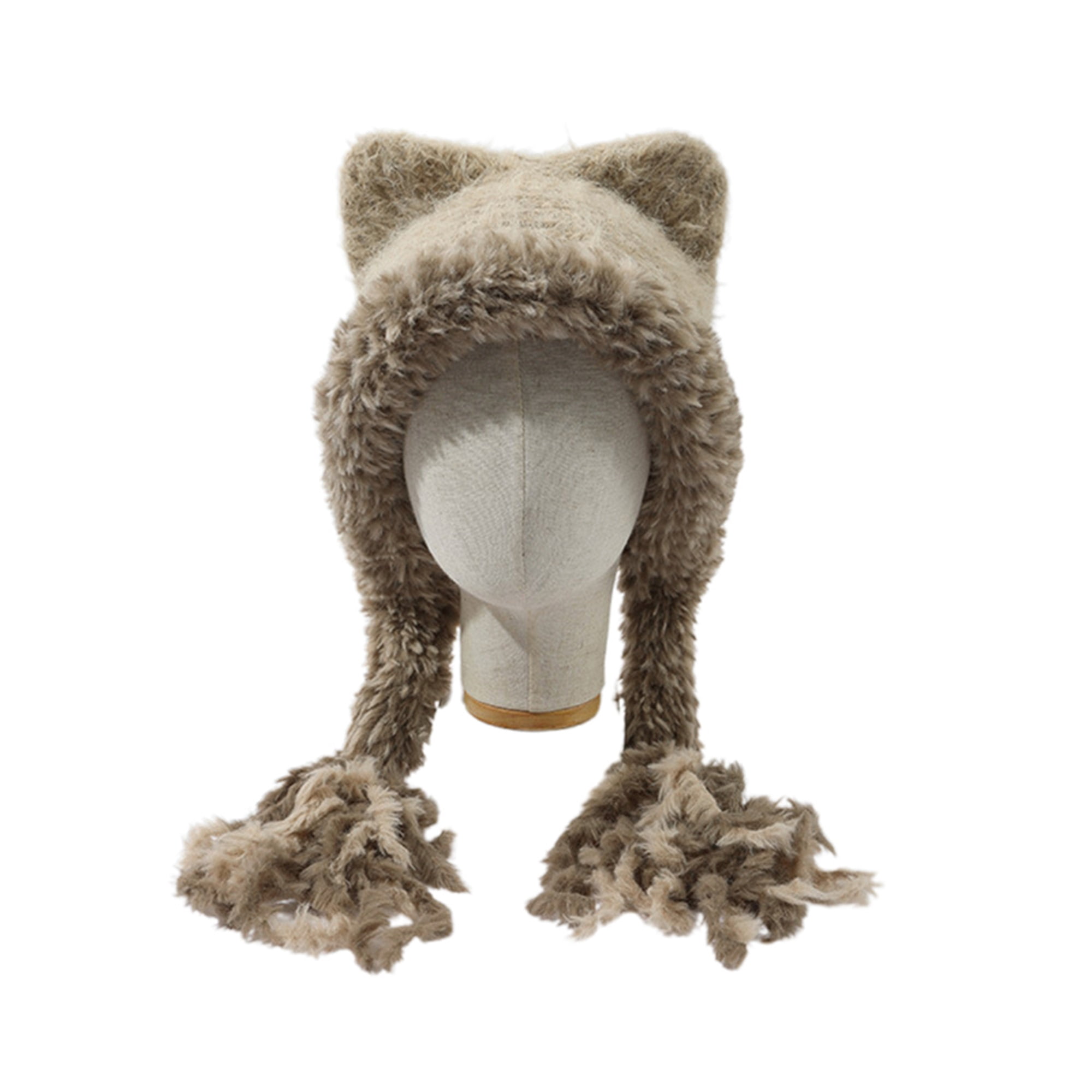 Sallenalee Women Cute Cat Ear Hat Plush Tassel Ear Protection Hat ...