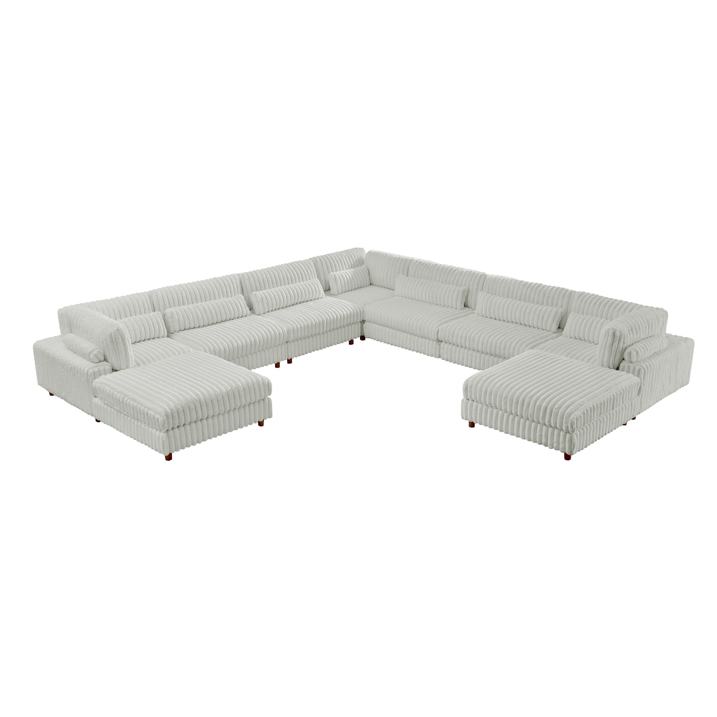 Sally Corduroy Polyester Upholstered Sectional Sofa 7-seat 2 ottomans ...