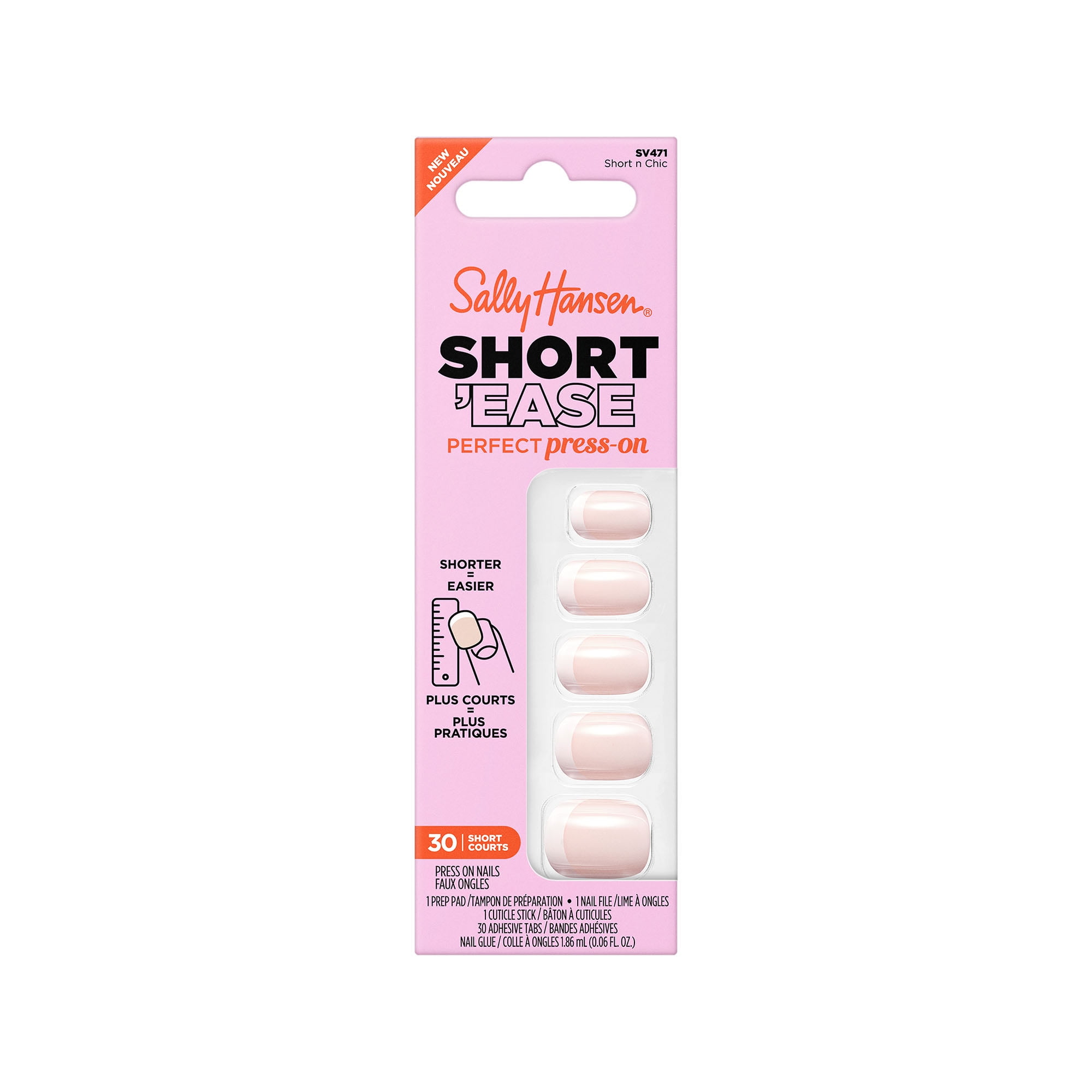 Sally Hansen Perfect Press-On Nails, Short'Ease, Short 'N' Chic, Non ...