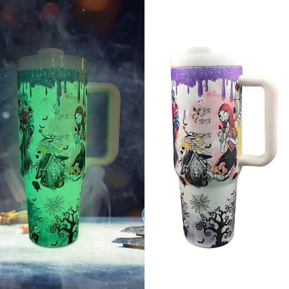 Sally and Jack Skellington Tumbler, Halloween Glow in The Dark Gothic ...