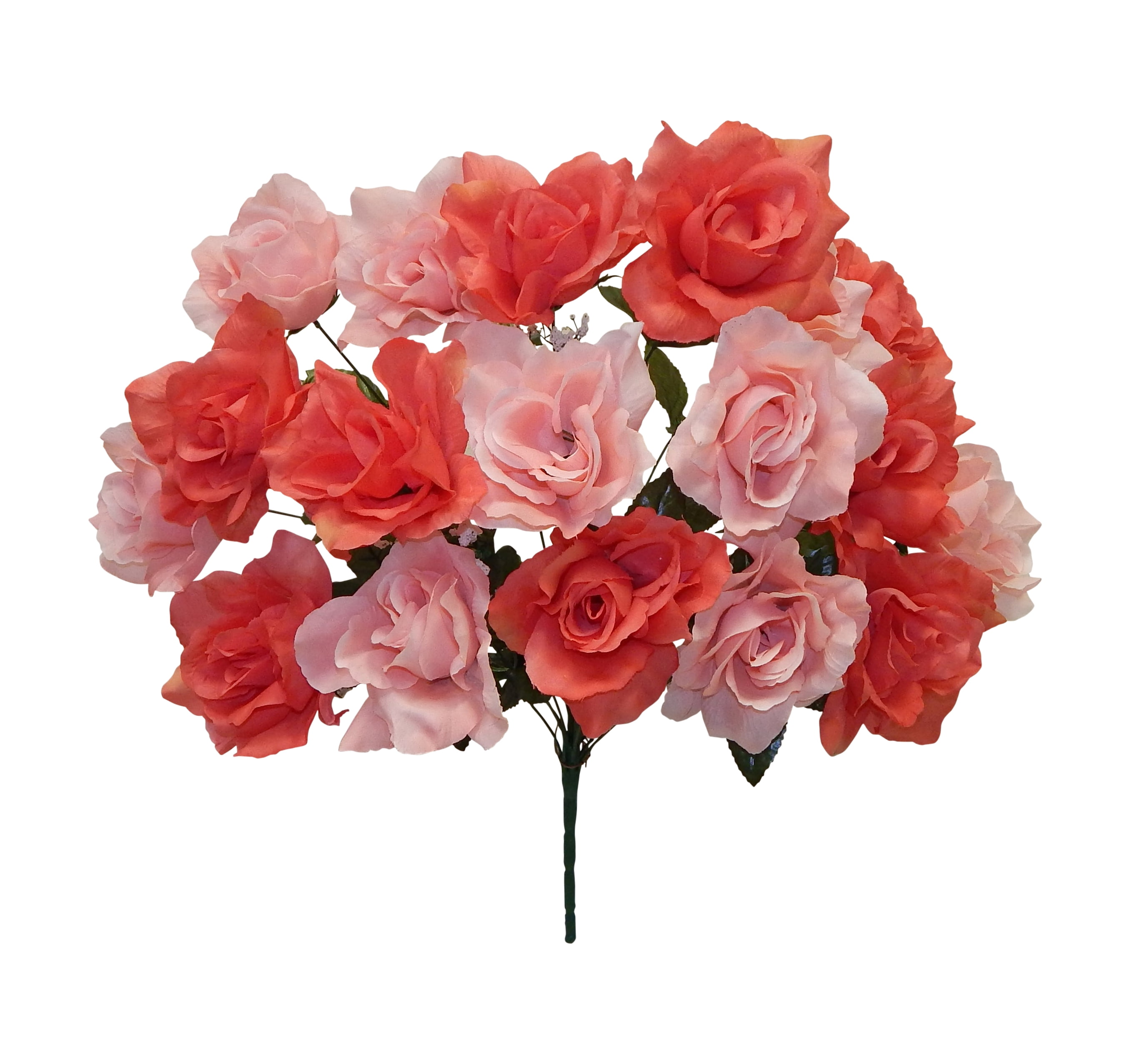 Salmon Blush Pink Rose 22in Artificial Polysilk Faux Fake Open Bloom ...