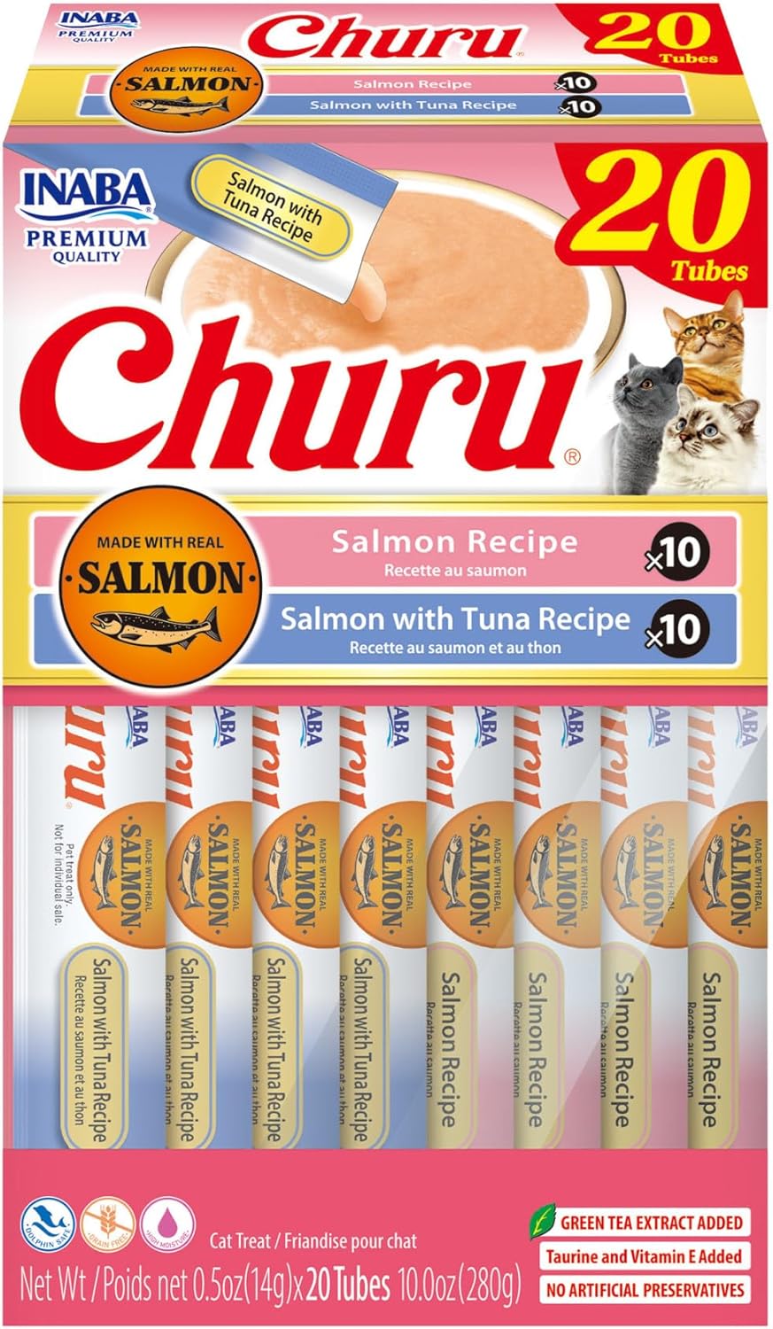 Salmon Churu Cat Treats, Lickable, Squeezable Creamy Purée Cat Treat ...