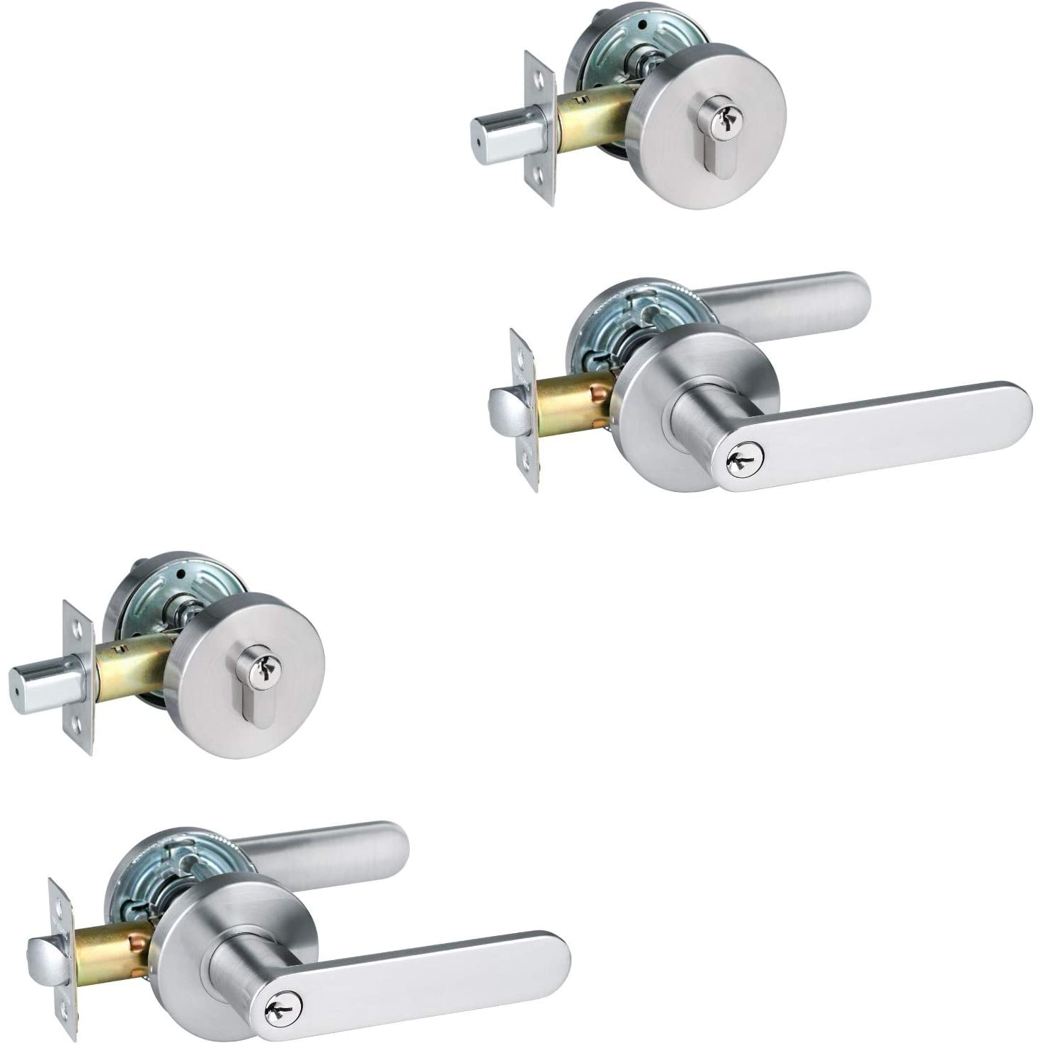 Salmon Deadbolt with Keyed Door Levers Handle Lock Set Satin Nickel ...