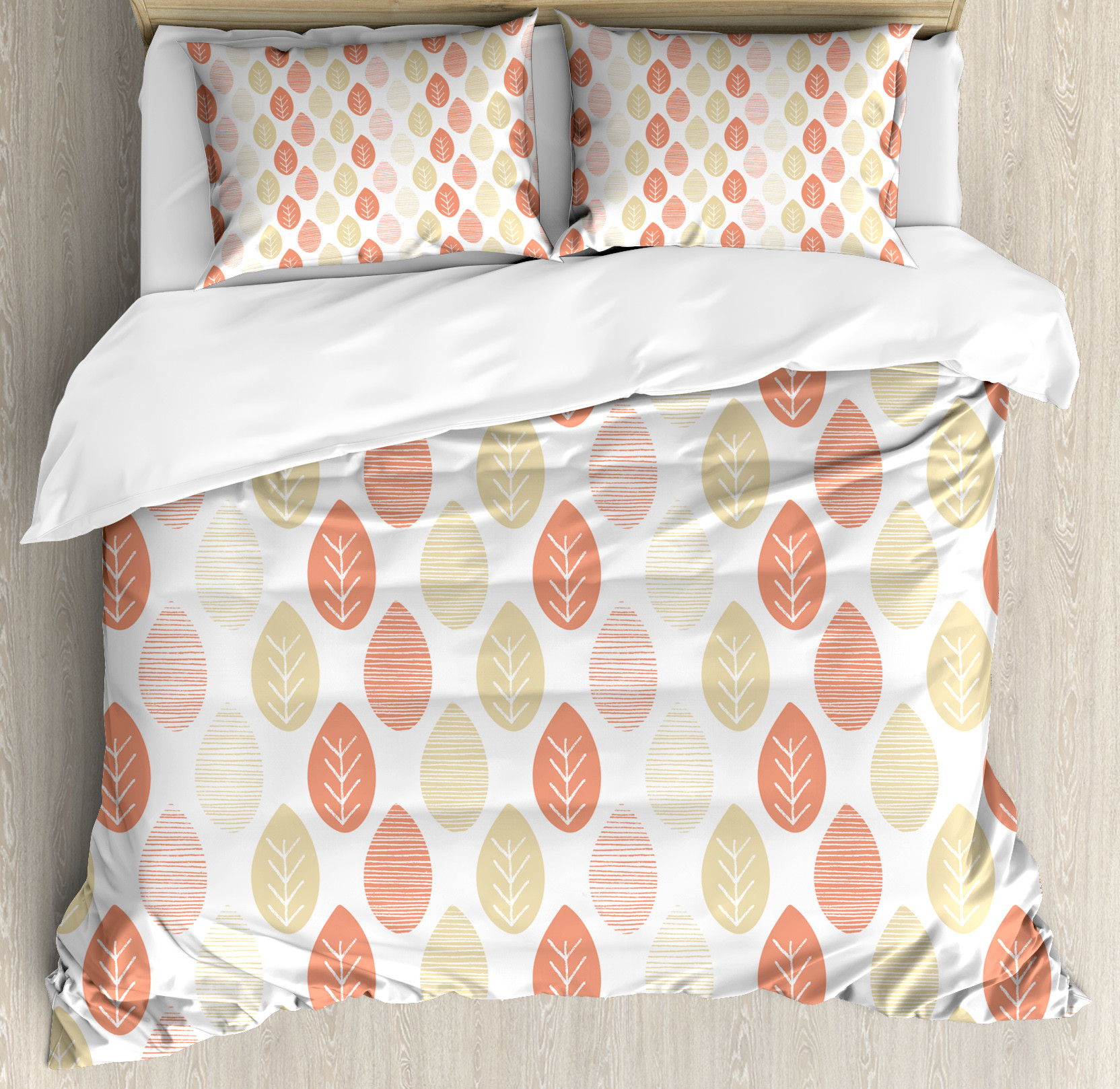 Salmon Duvet Cover Set, Twig Botanical Foliage Fall Season Autumn ...