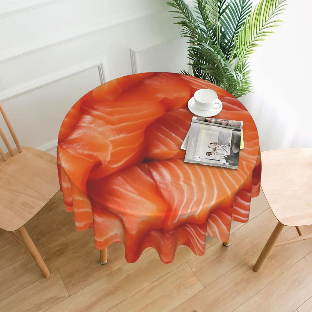 Salmon Fillet Sashimi Fish Tablecloth Fresh Delicious Food Round Table ...