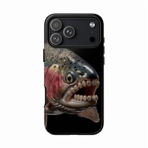 Salmon Fish Diamond Grill Teeth Case with iPhone 17 to 11 Pro Max ...