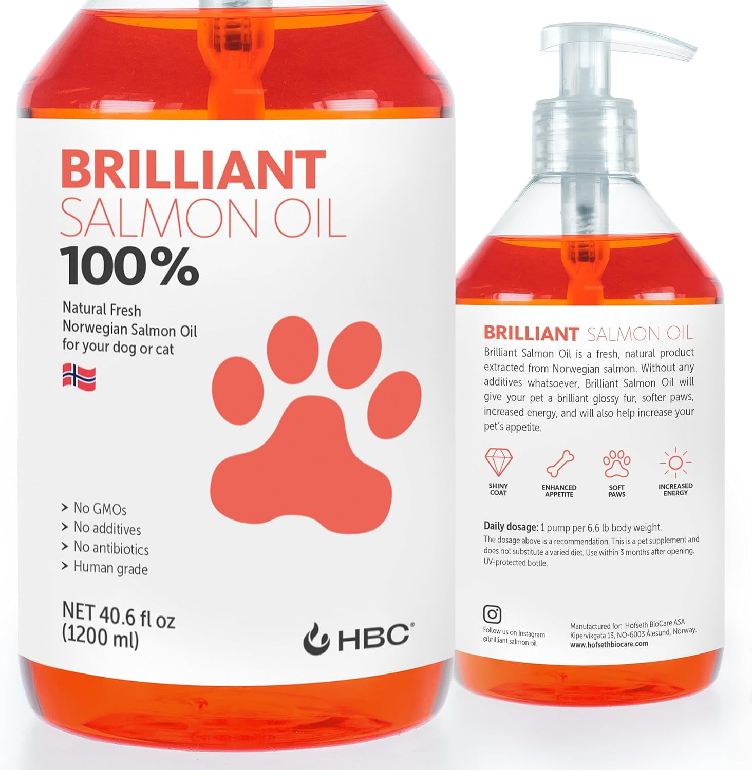Brilliant Salmon Oil for Dogs and Cats, All-Natural Norwegian Fish Oil ...