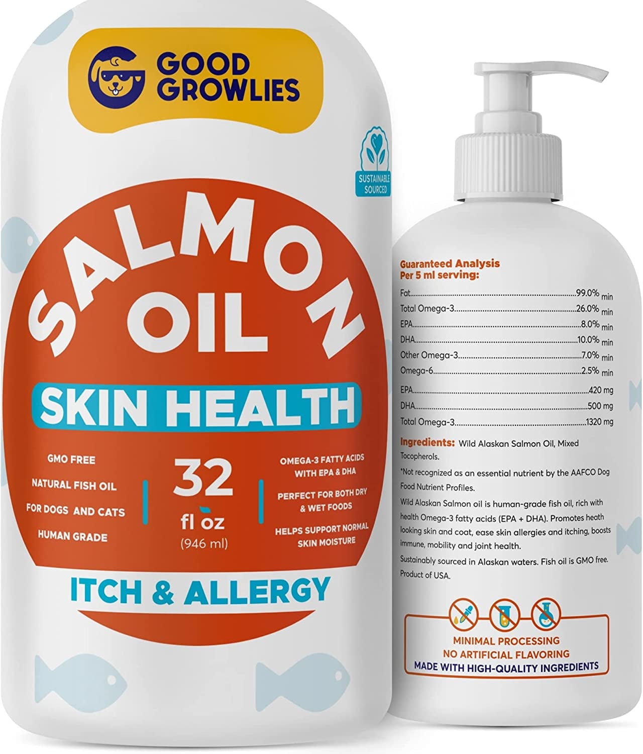 Salmon Oil for Dogs - Omega 3 & Fish Oil for Dogs (32oz) - Skin & Coat Health - Dry & Itchy Skin ...