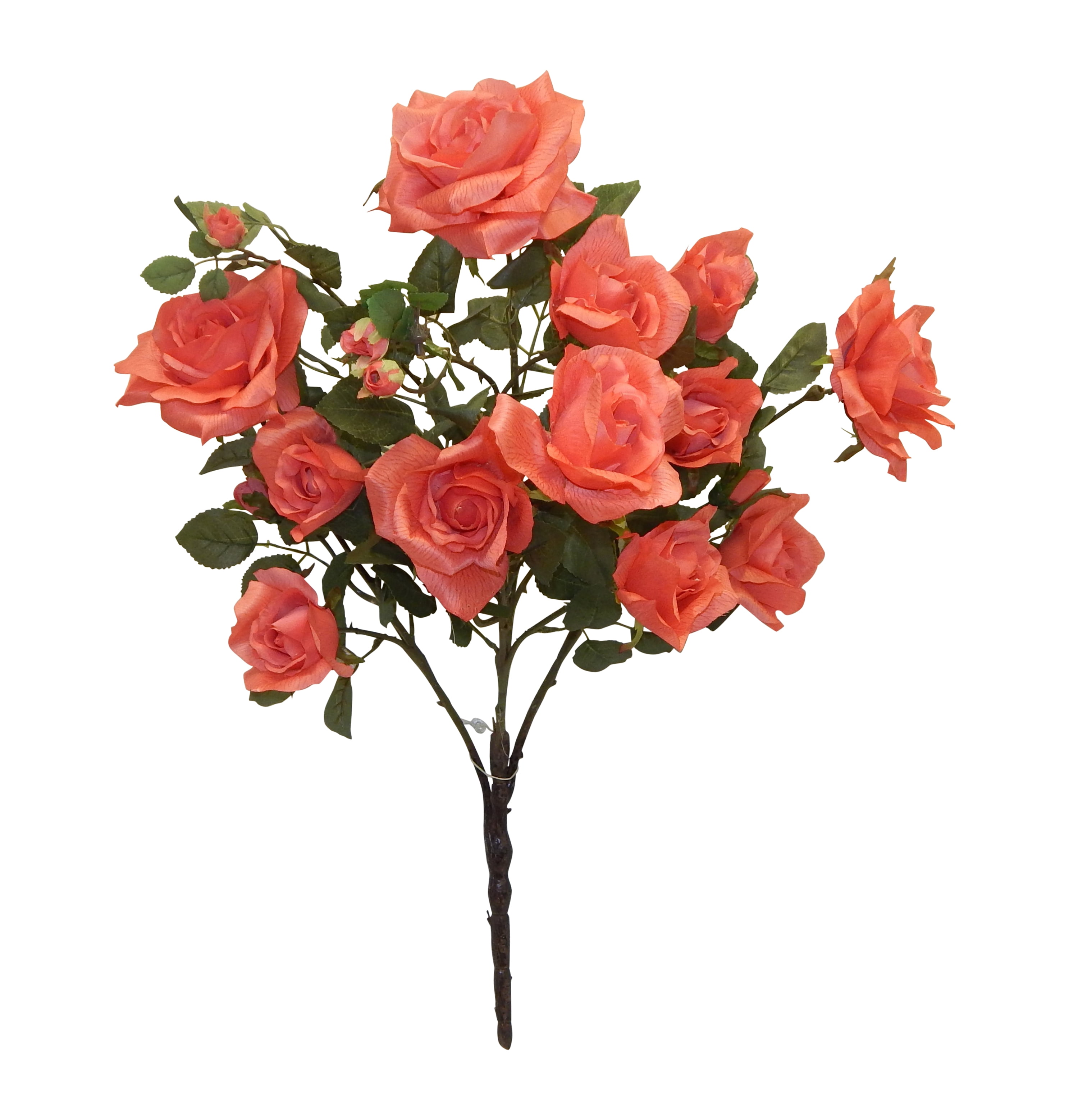 Salmon Pink Hybrid Tea Rose with Buds 27in Artificial Polysilk Faux ...