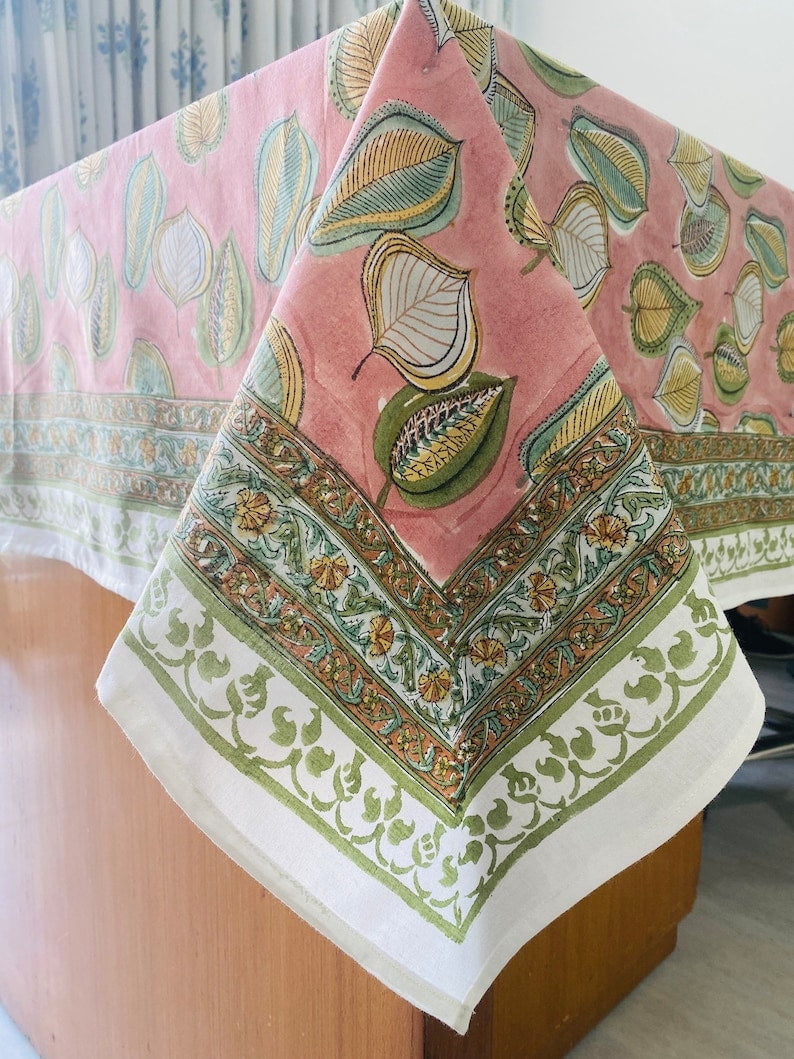 Ridhi - Dark Salmon Pink 70x108 Inch rectangle 100% Cotton indian block ...