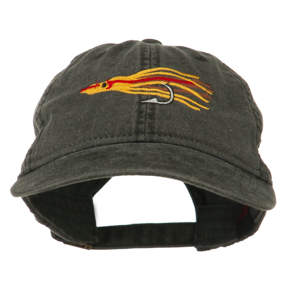 Salmon Squid Rig Embroidered Washed Cap - Black OSFM - Walmart.com