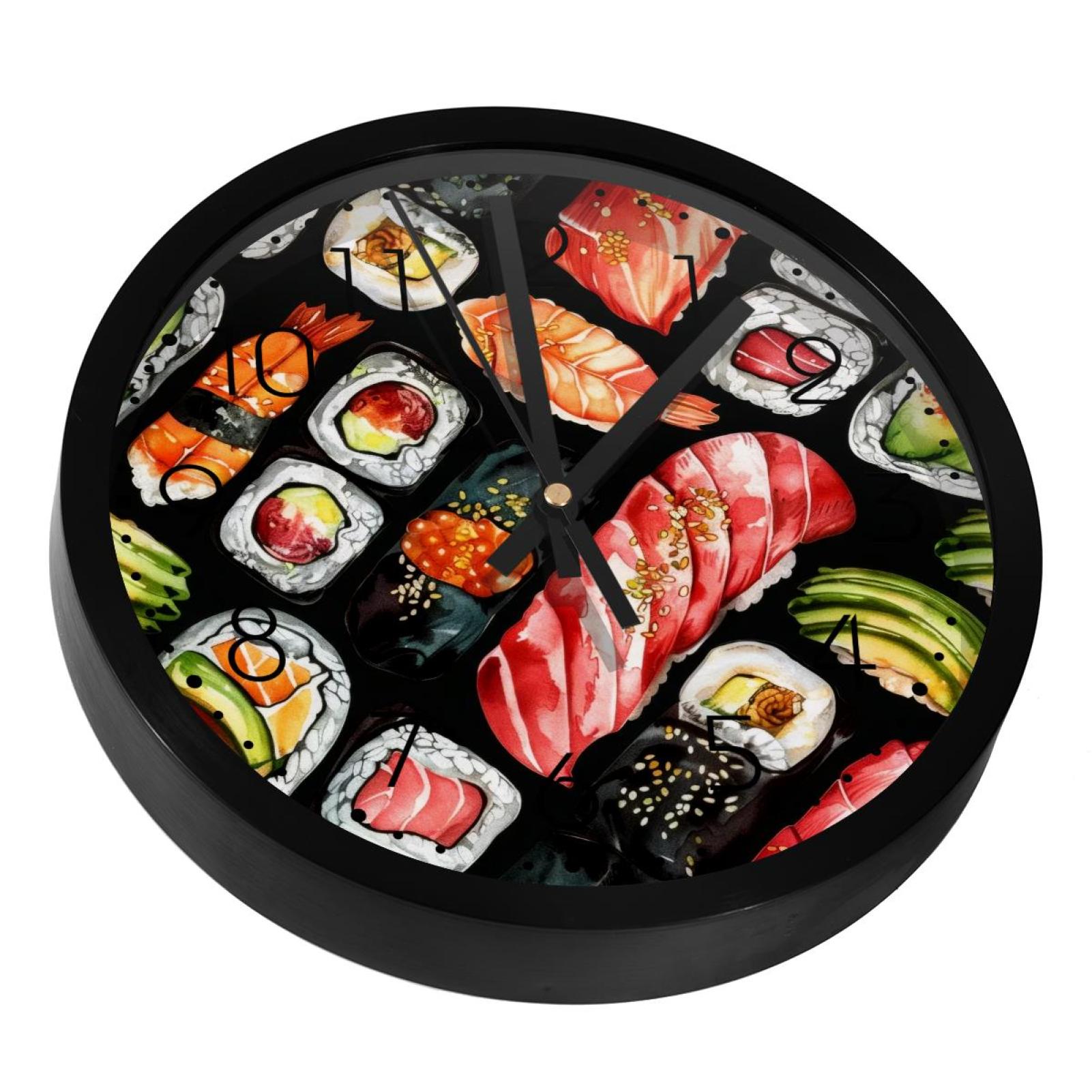 Salmon Sushi Foods Silent Wall Clock, Non Ticking Battery Operated 9.8 ...