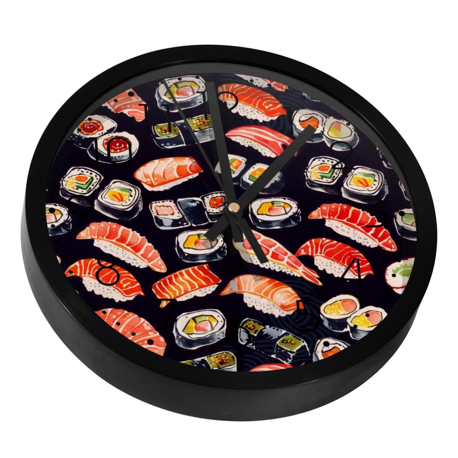 Salmon Sushi Futomaki Roll Silent Wall Clock, Non Ticking Battery ...