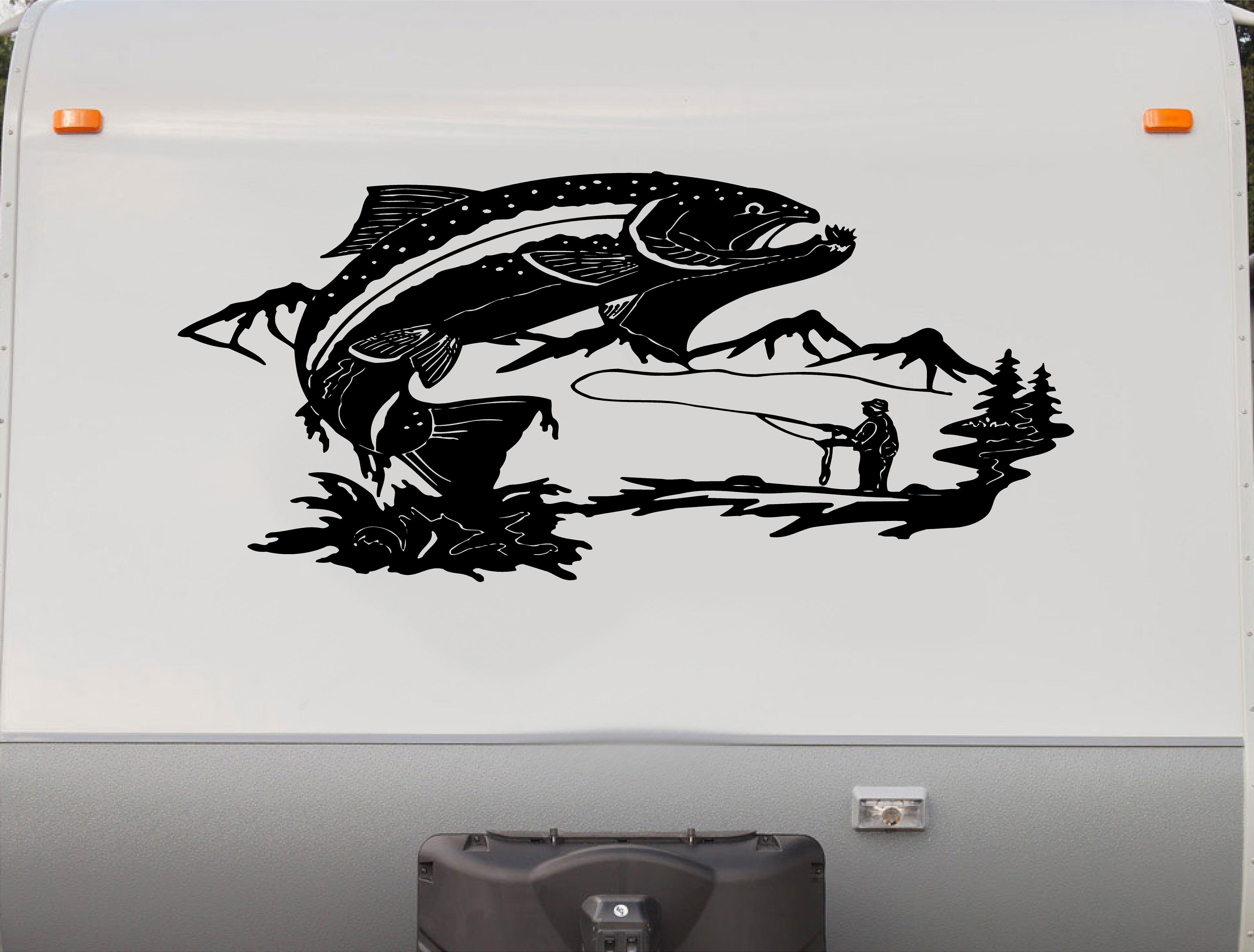 Salmon Trout Fishing Lake RV Camper Vinyl Decal Sticker Scene - Walmart.com