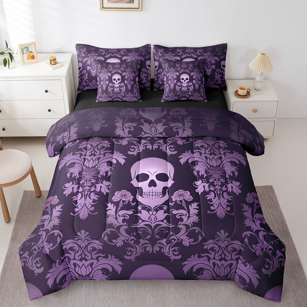 Salmon Violet Damask Full Size Comforter Set - Bedding Set Full 7 ...