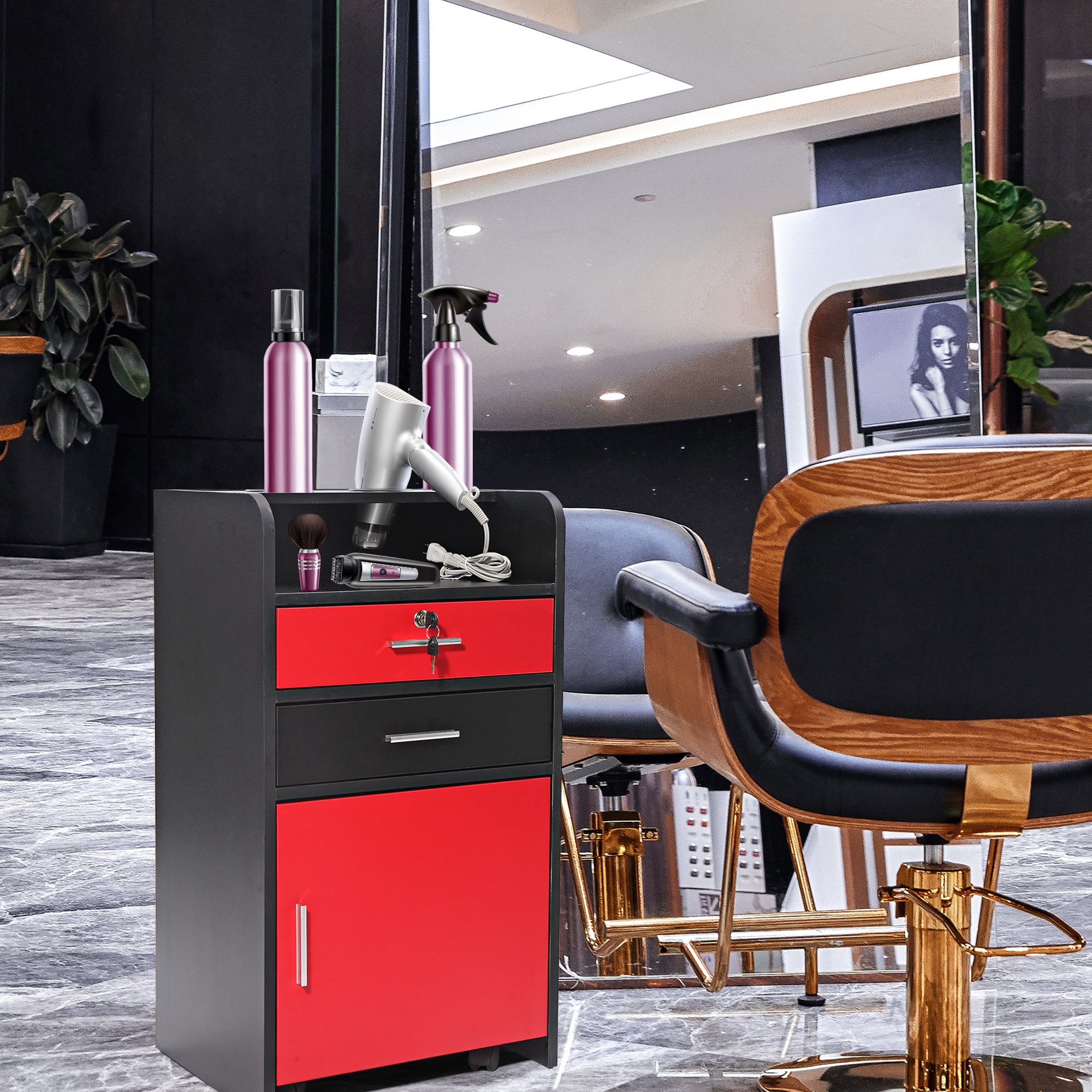 Salon Beauty Cabinet; 3-Layer Rolling Trolley with Storage Drawer ...