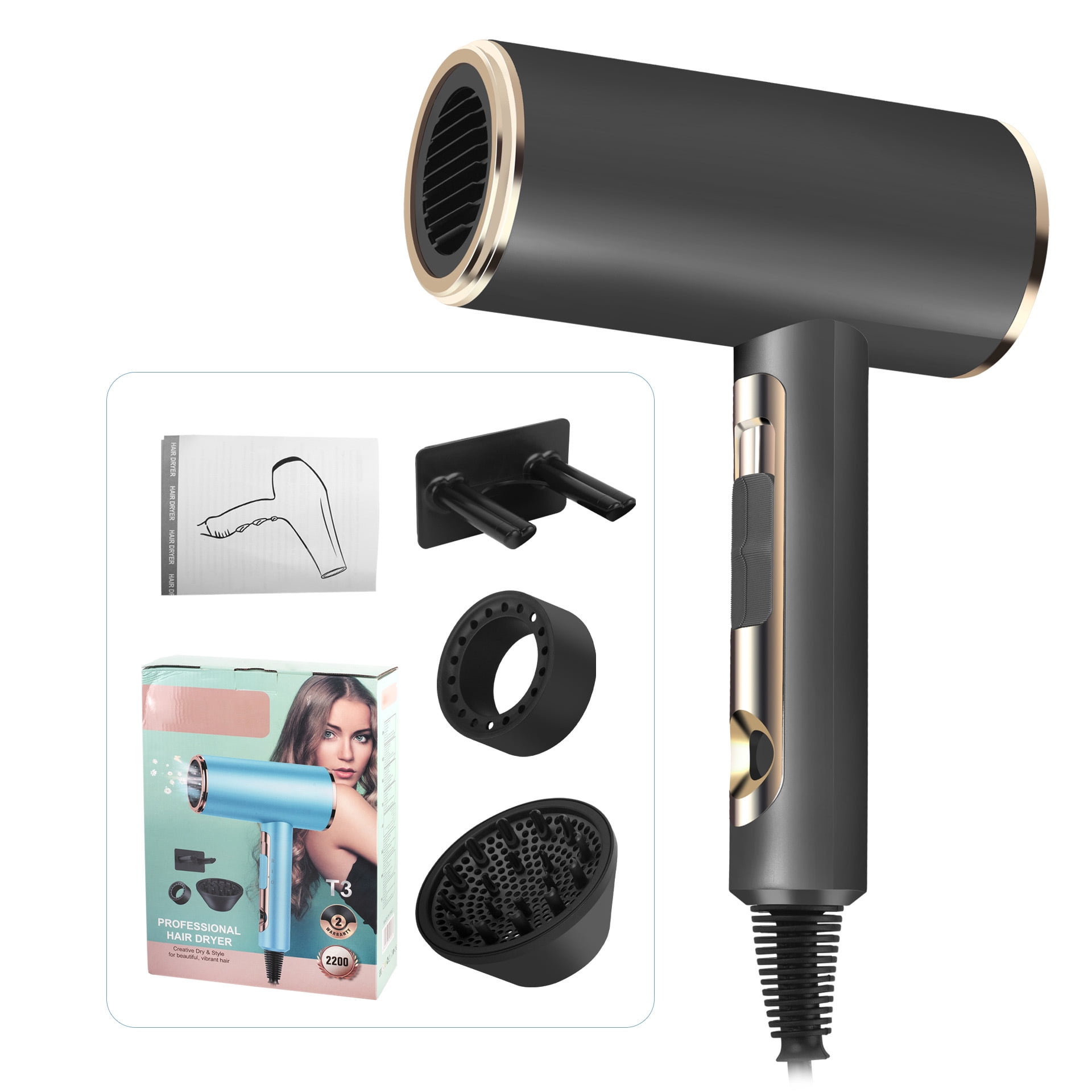 Salon Blow Dryer - 2200W Professional Hair Dryer with Blue Light ...