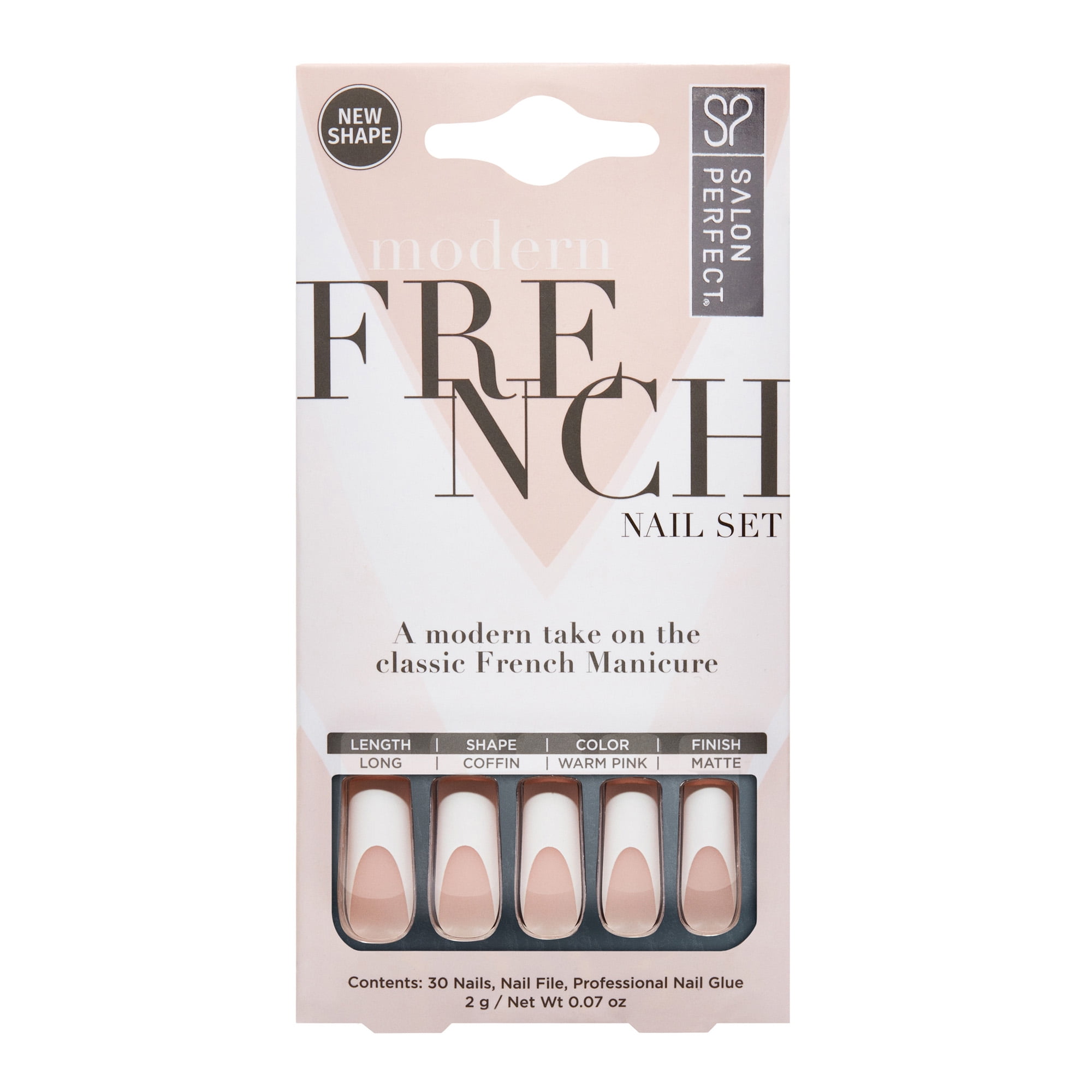 Salon Perfect Artificial Fake Press-ons, 156 Modern French Thick White ...