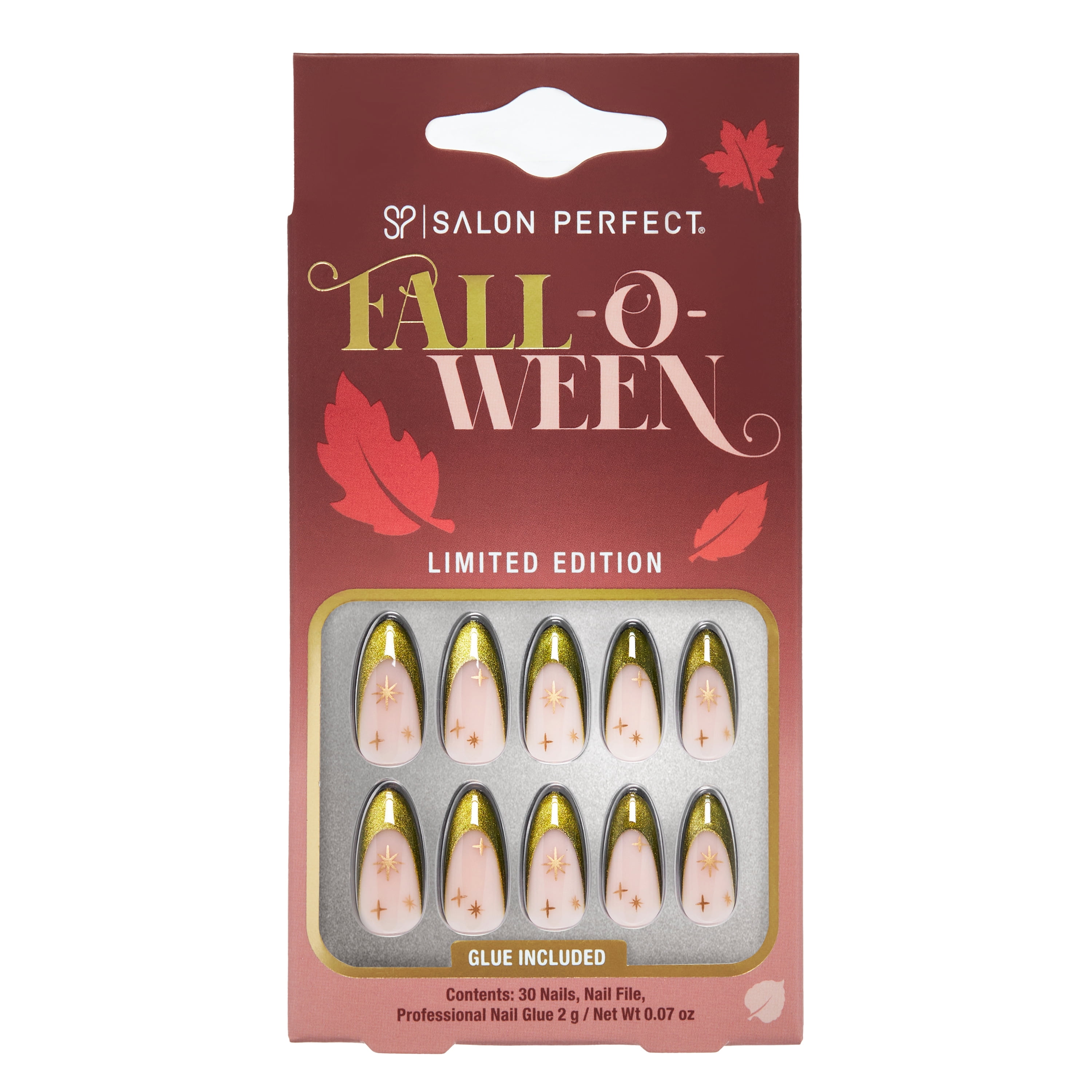 Salon Perfect Falloween Press On Nails, 324 Magnetic Green French, File ...