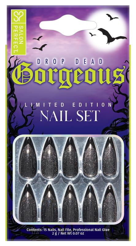 Salon Perfect Halloween Press On Nails, 230 Black Magnetic French ...