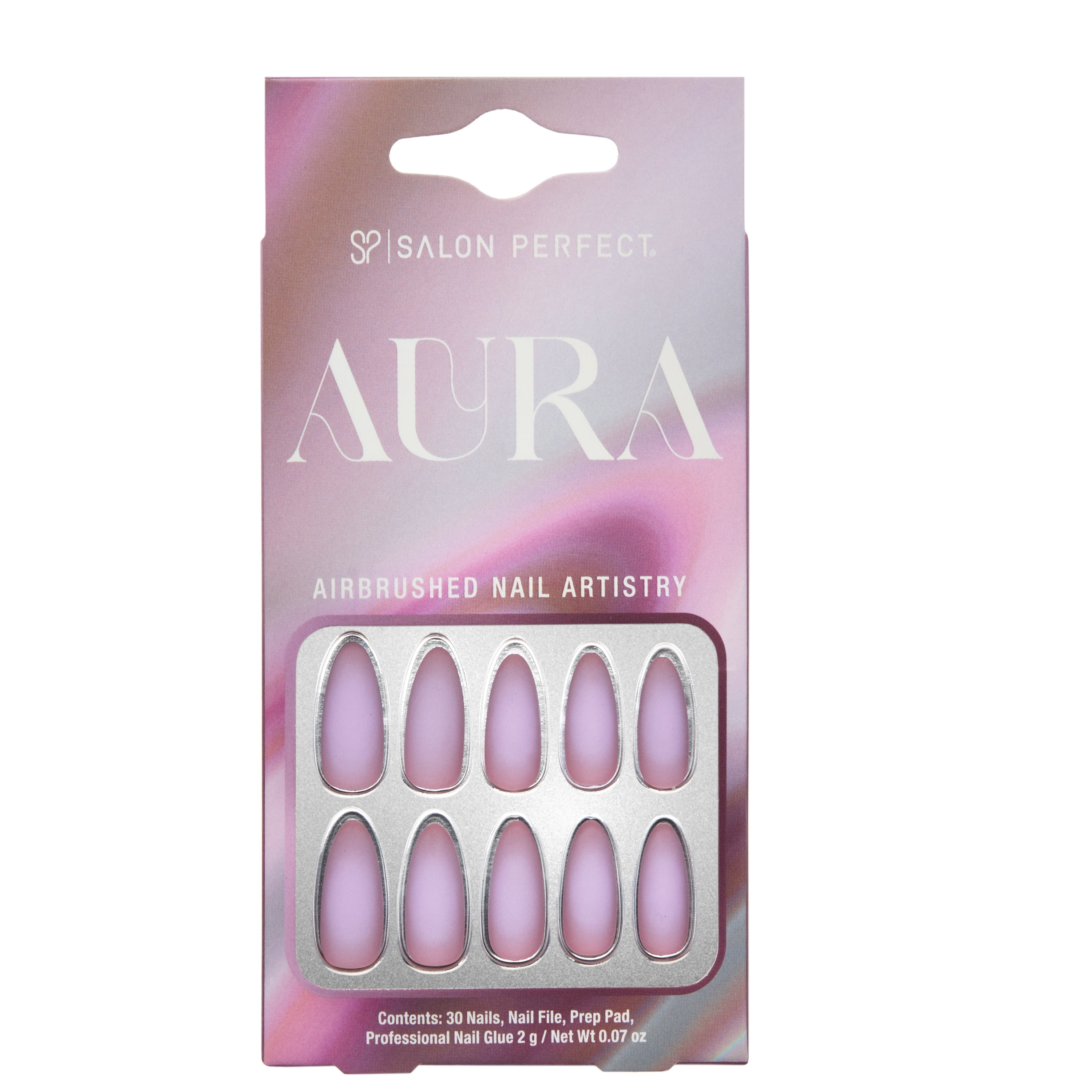 Salon Perfect Press on Nails, 247 Aura Fake Nail Kit, Taupe Lavender ...