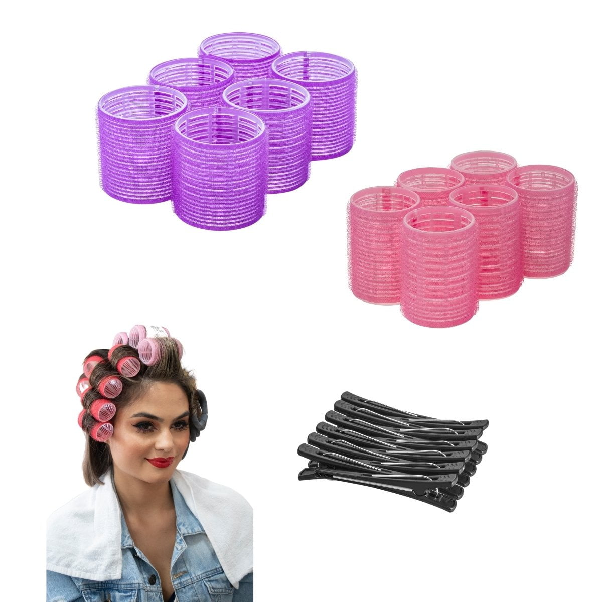 Salon Perfect Self Grip Hair Rollers Set with Clips - 12 Piece Set (6 ...