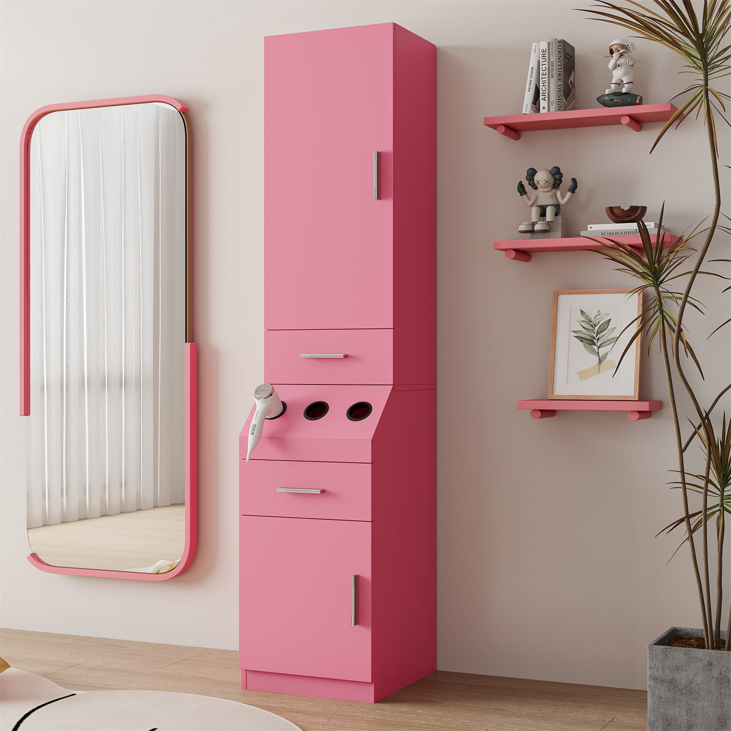 Salon Station, Barber Stations with 2-Tier Storage Shelf with Door ...