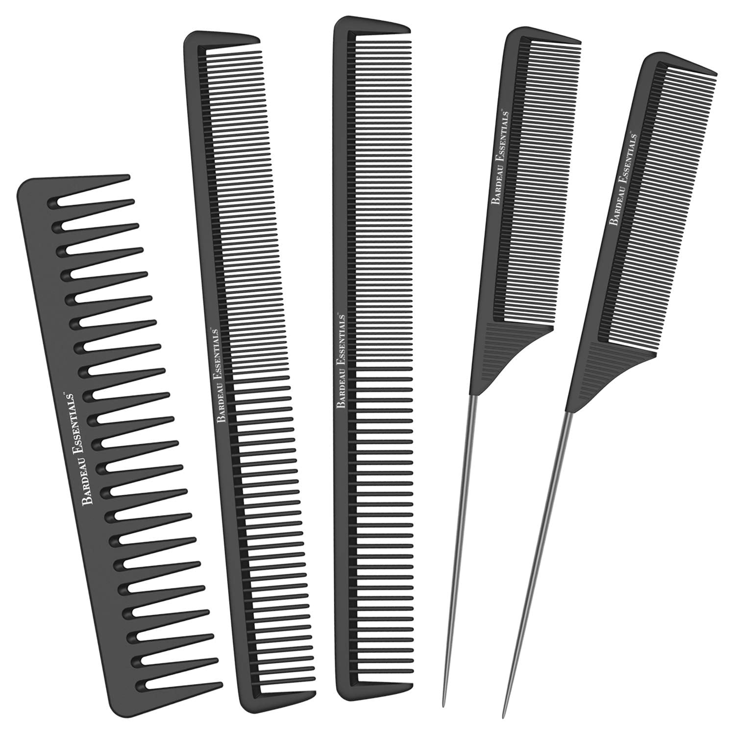 Salon Styling Combs | 5 Piece | Professional Black Carbon Fiber Hair ...