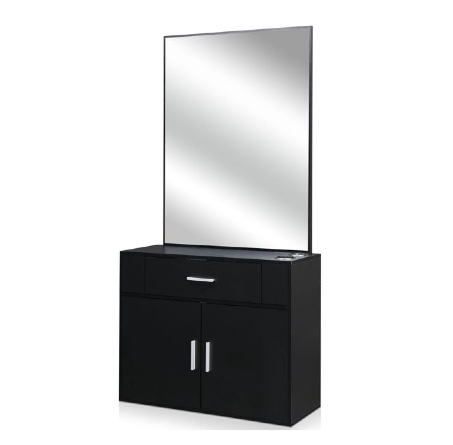 Salon Styling Station with Mirror, Wall Mount Hair Cabinet, Black ...