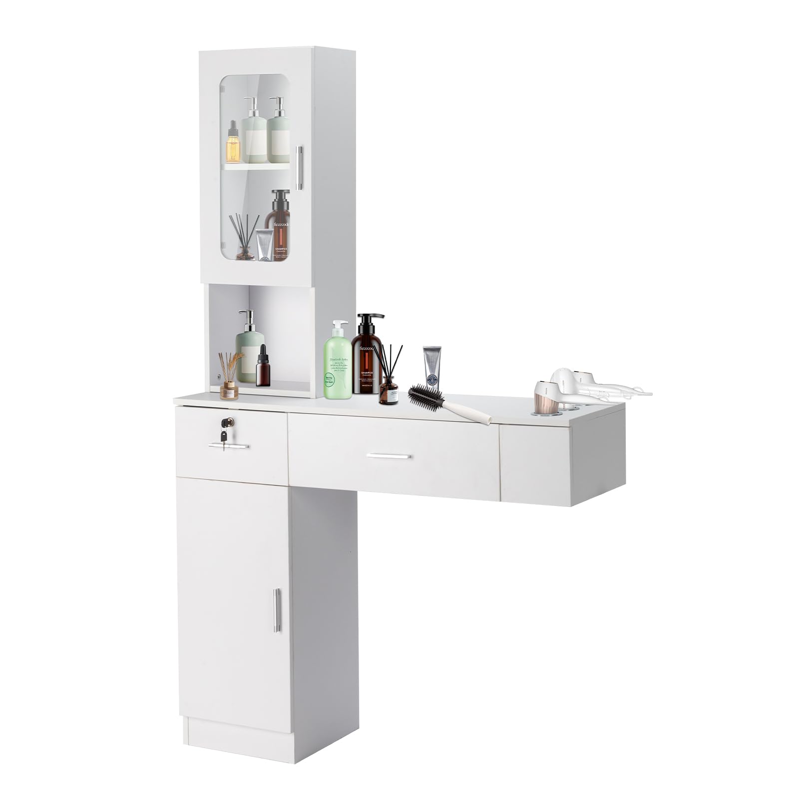 Salon Wall Cabinet with Storage, Makeup Vanity Desk, 2 Drawers and 3 ...