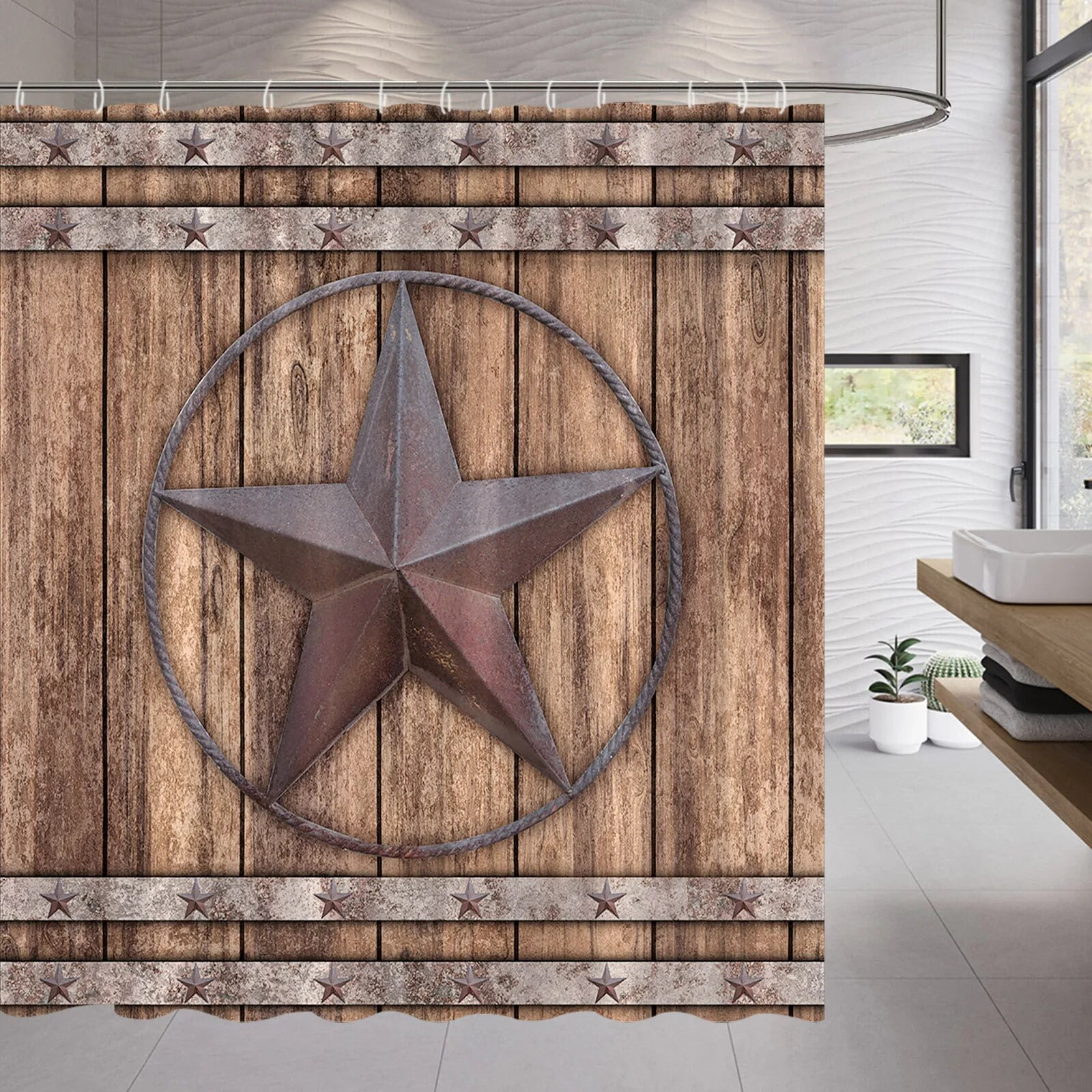 Salon Wood Door Shower Curtain Farm Barn Door Wooden Wheel Pumpkin ...