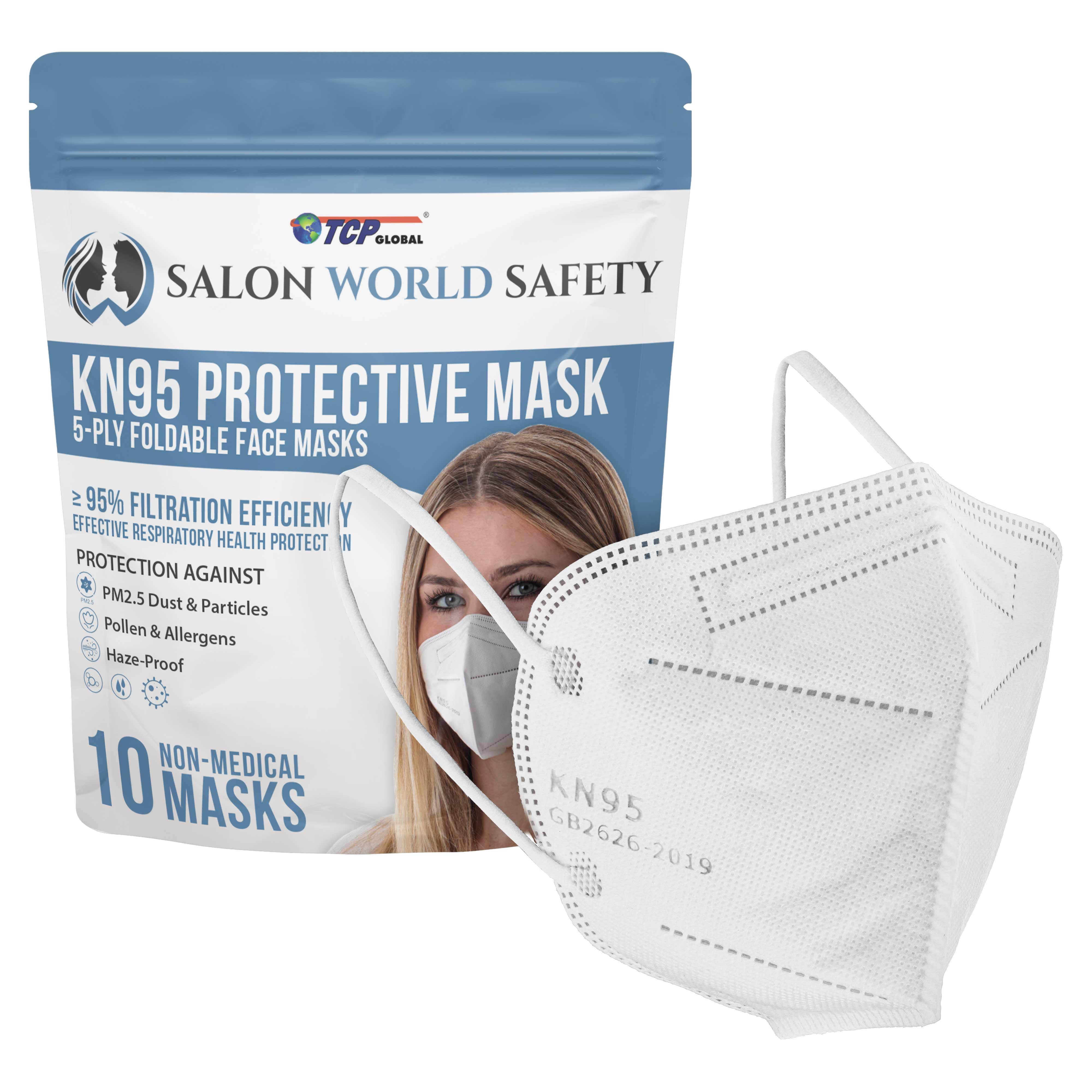 Salon World Safety Black KN95 Protective Masks, Pack of 10 - Filter ...