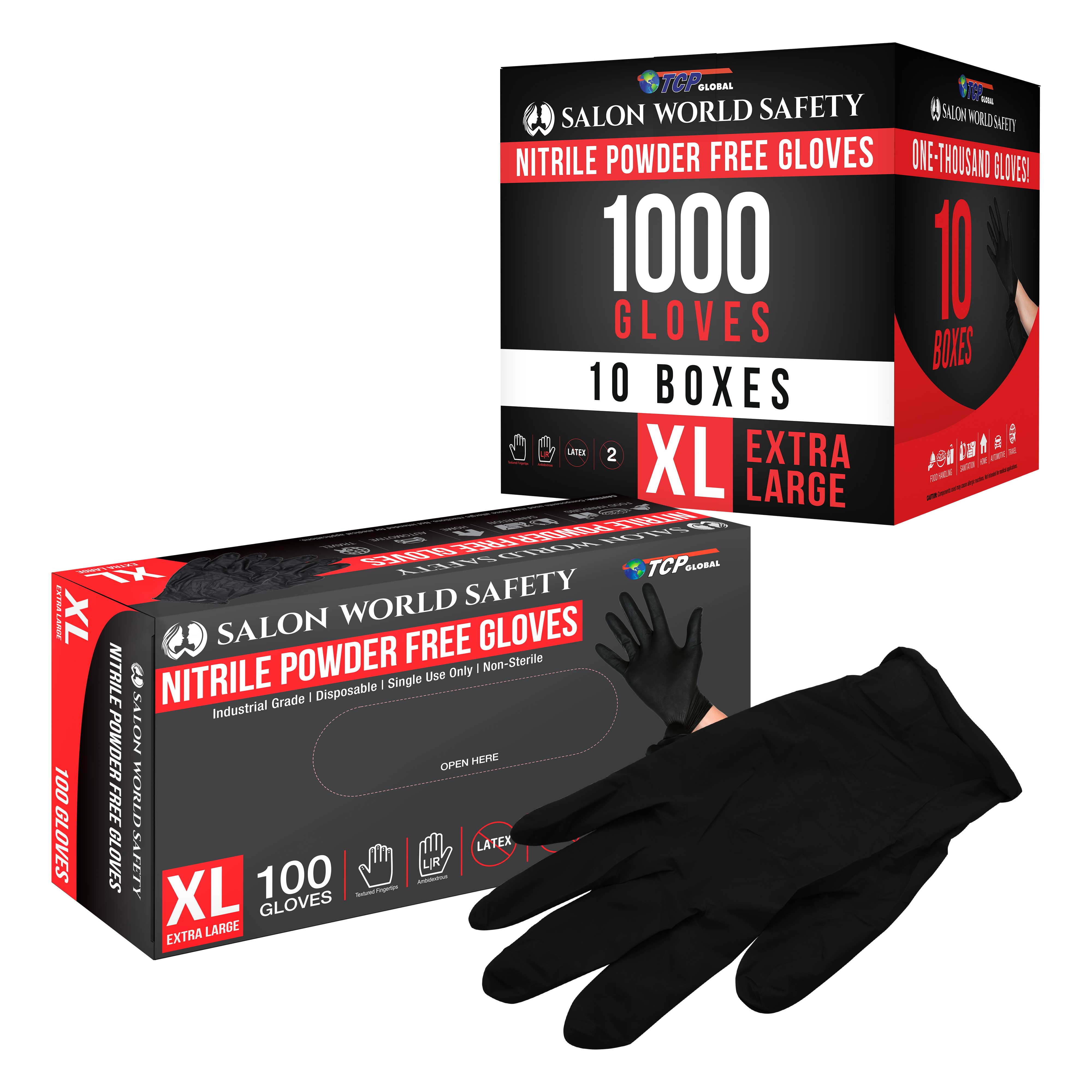 Salon World Safety Black Nitrile Disposable Gloves, 10 Boxes of 100 ...