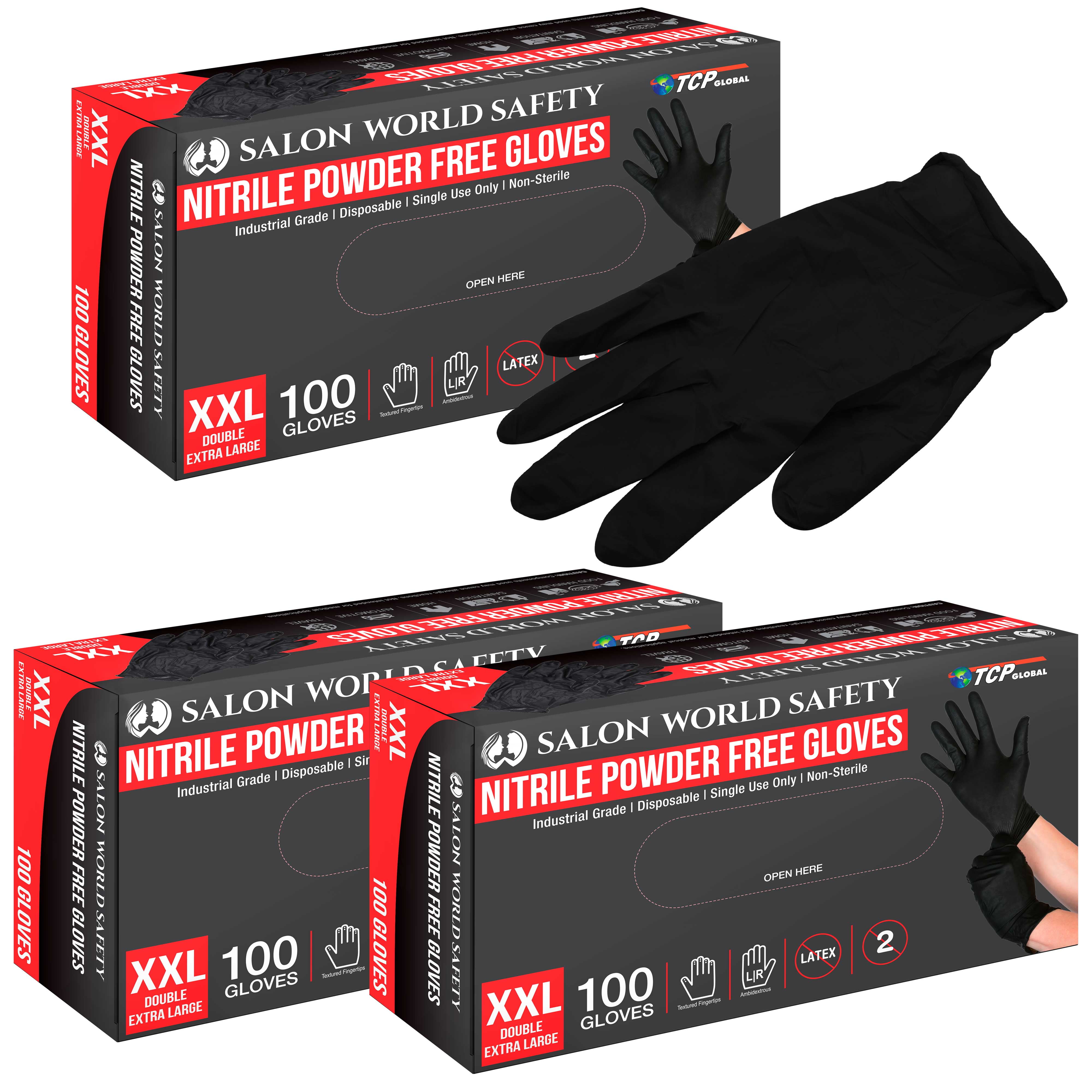 Salon World Safety Black Nitrile Disposable Gloves, XX-Large, Latex ...