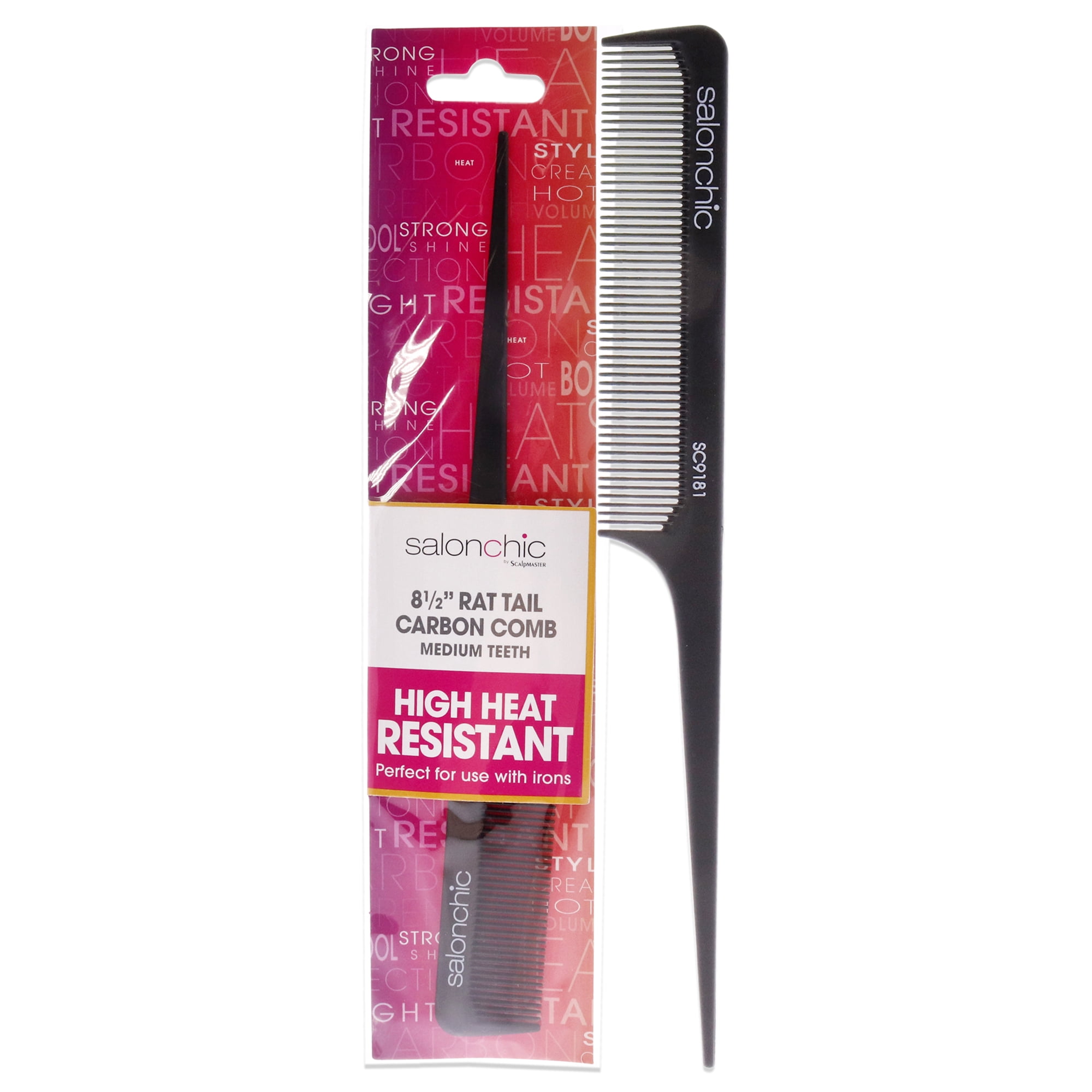 SalonChic Rat Tail Carbon Comb High Heat Resistant 8.5 - Medium Teeth ...