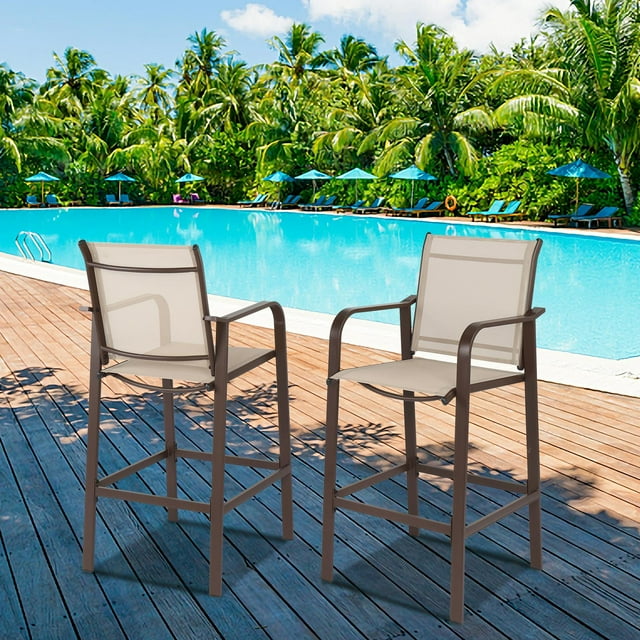SalonMore 2 Pieces Patio Bar Chairs with Breathable Textilene, Outdoor ...