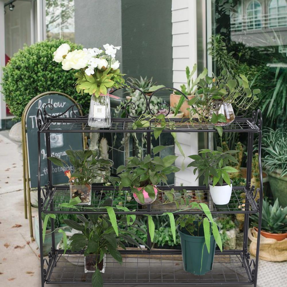 SalonMore 3-Shelf Mesh Metal Scroll Flower Pot Rack Plant Display Stand ...