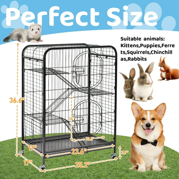 SalonMore 37" Metal Chinchilla Cage, Small Animals Hutch with Ramps and ...