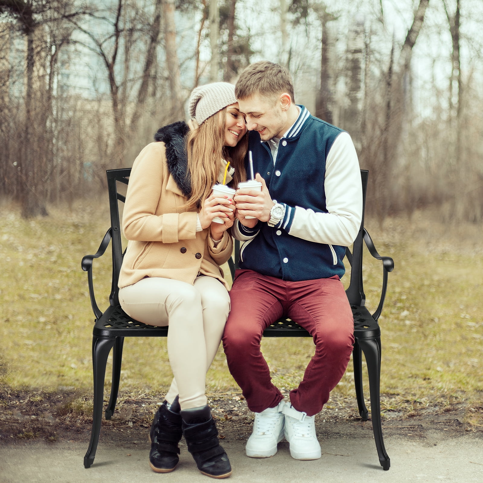 SalonMore 38 in Outdoor Garden Orchid Pattern Bench, Cast Aluminium ...