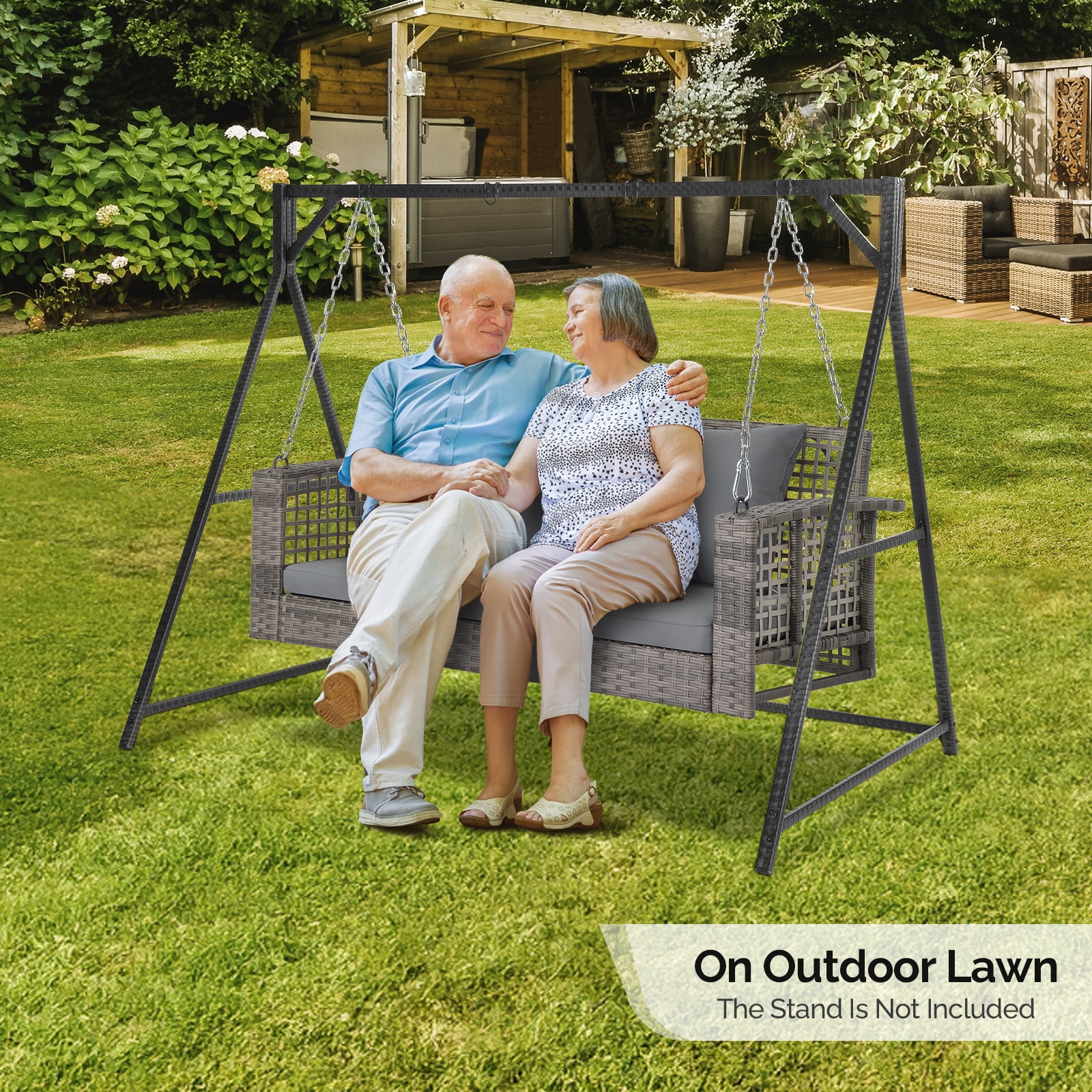 SalonMore 48 In Wicker Swing for 2 Person, Outdoor Wicker Seat, Rattan ...