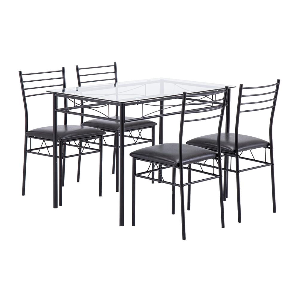 SalonMore 5 Piece Dining Table Set Glass Top Padded Seat ,Dining Table ...
