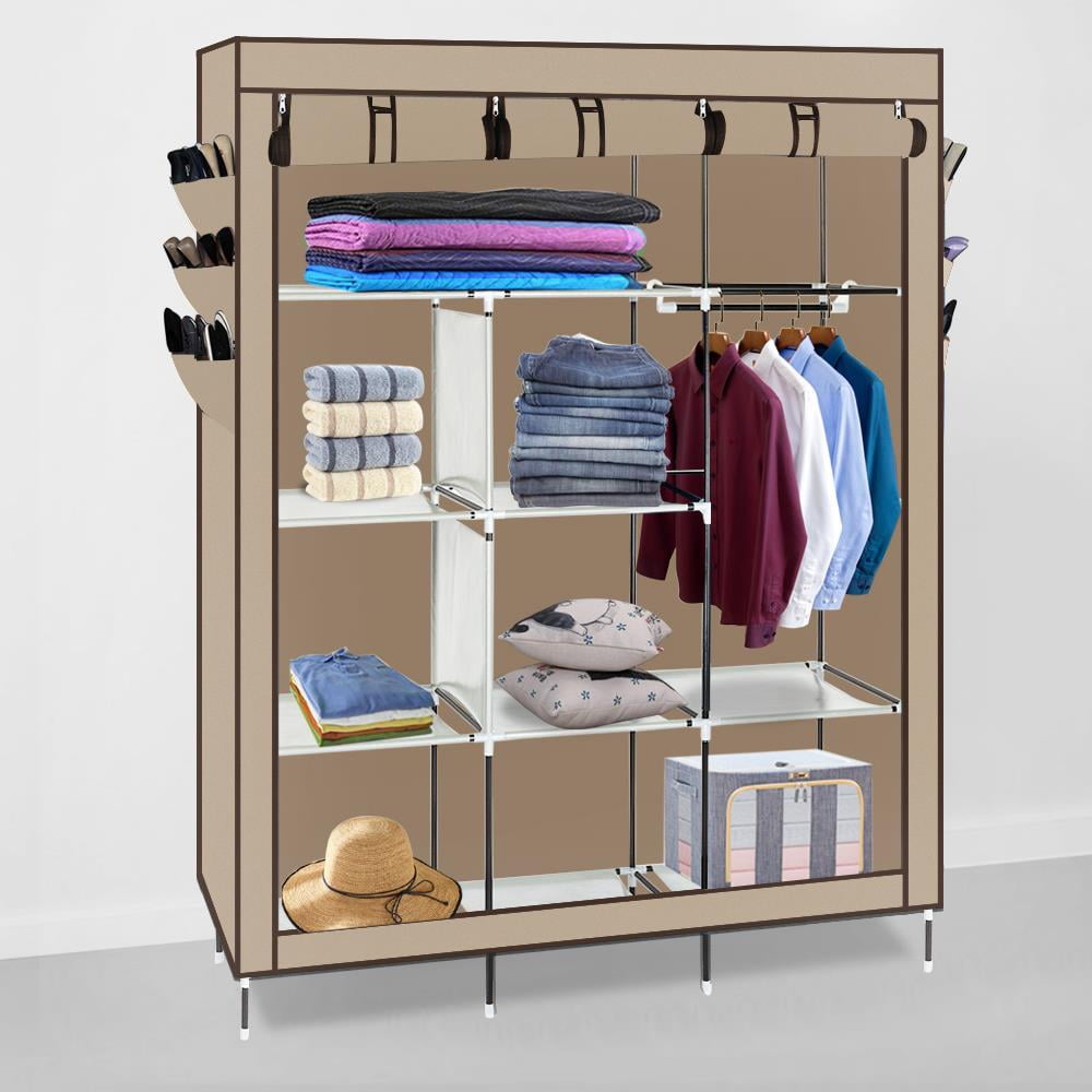 SalonMore 69" Closet Storage Clothes Wardrobe Rack with Shelves,Beige ...