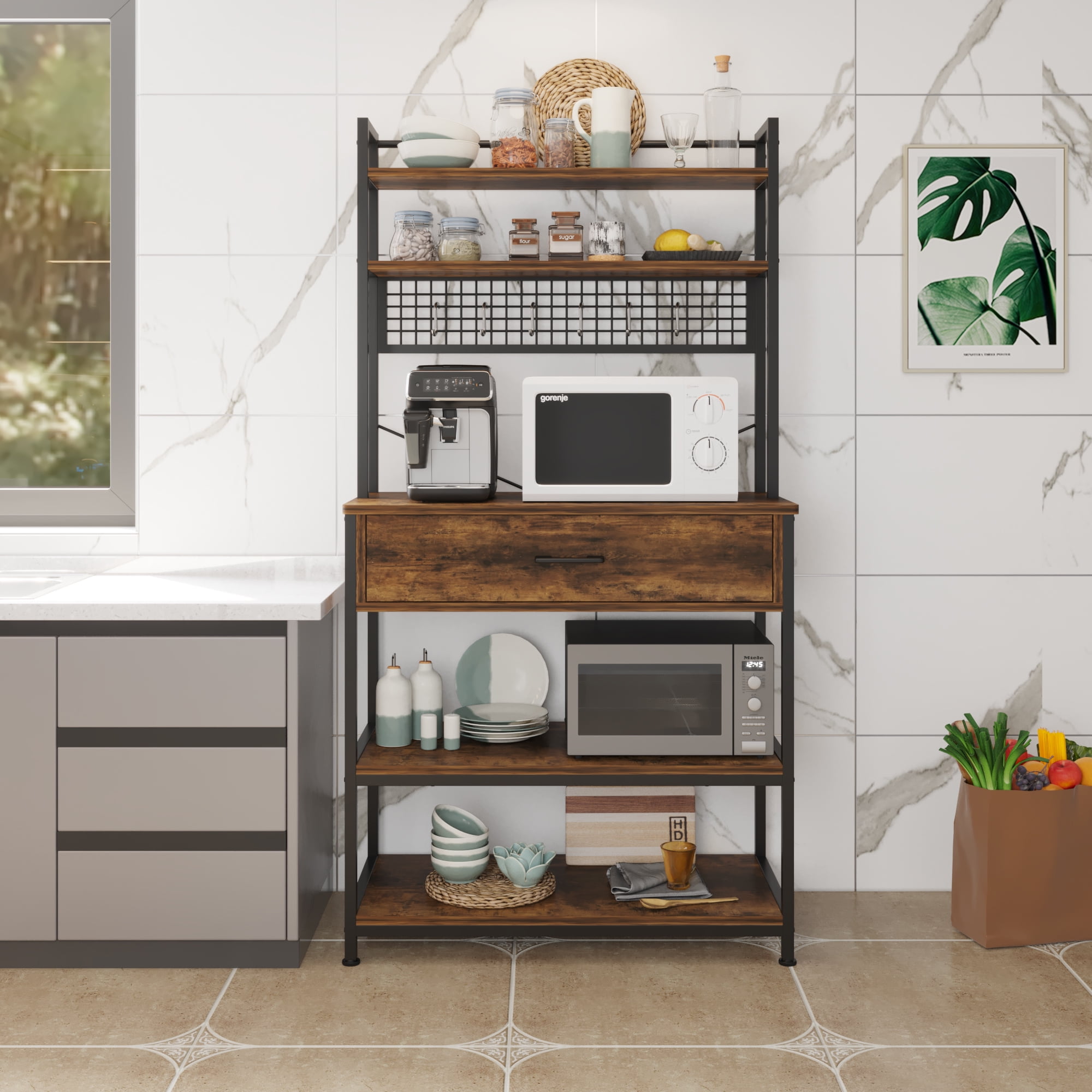 SalonMore 69" Wooden Bakers Rack Microwave Oven Stand Kitchen Island ...