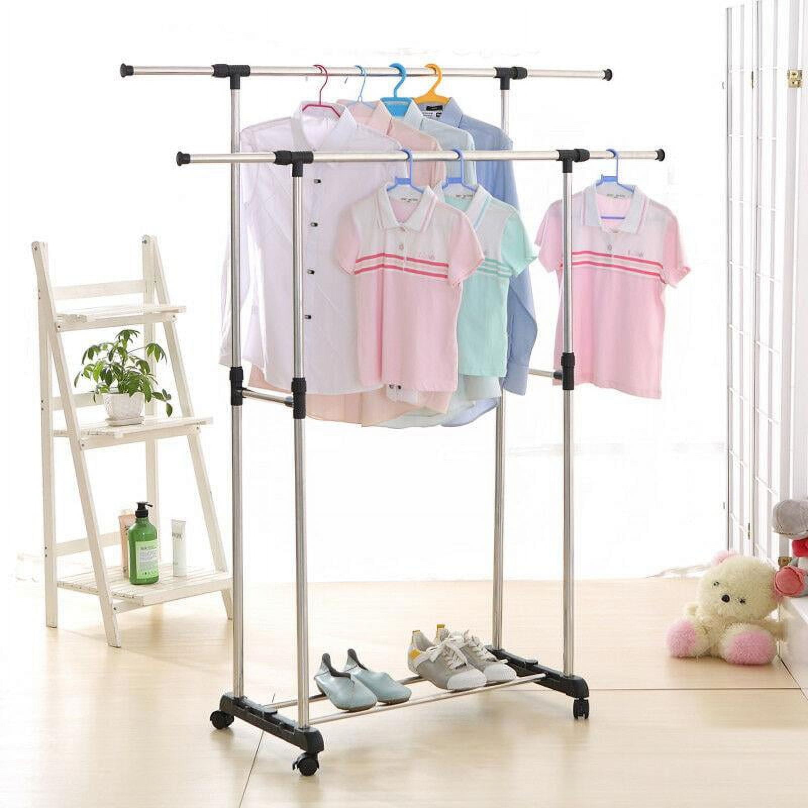 SalonMore Clothing Rolling Rack on Wheels Stretching Stand Garment Rack ...