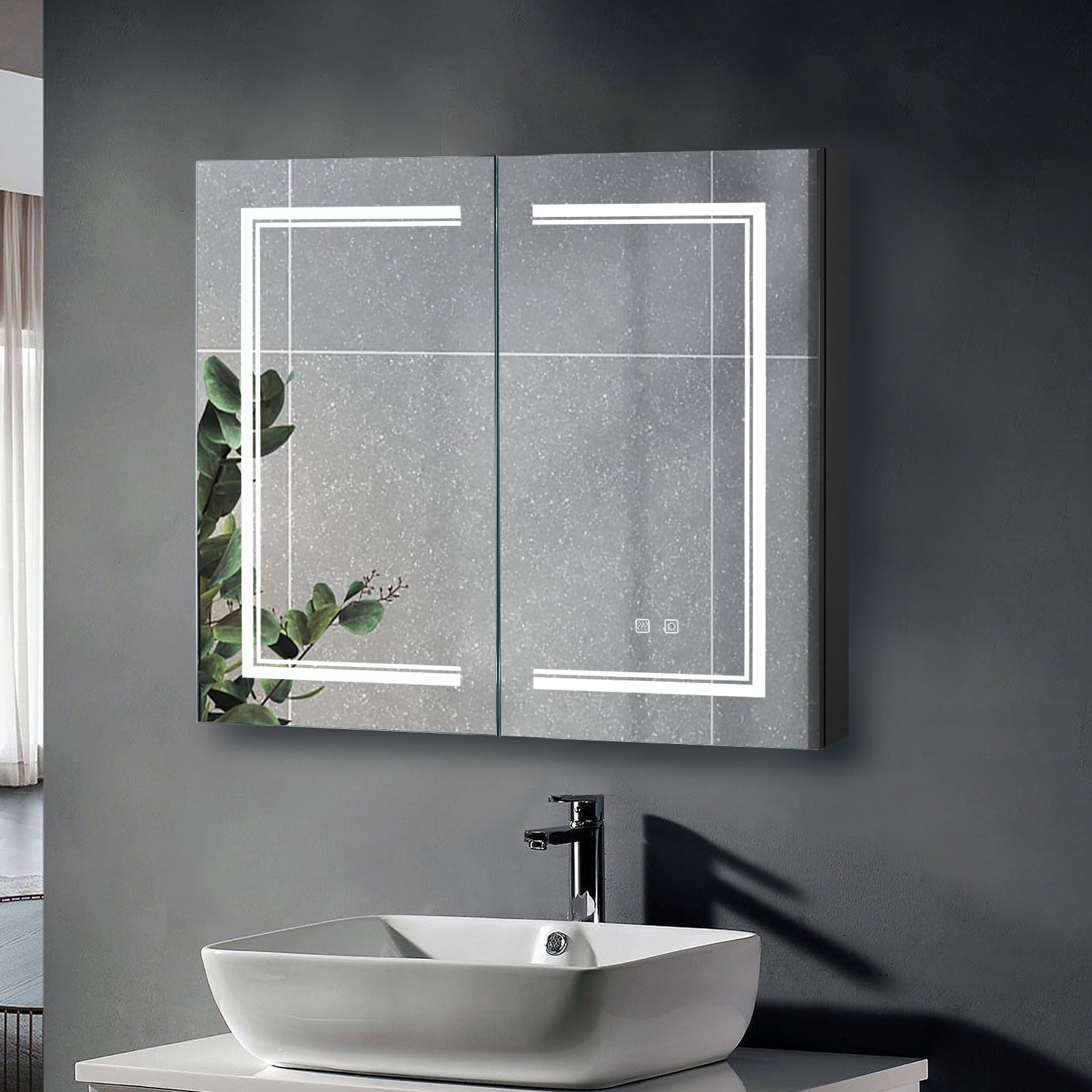 SalonMore LED Lighted Bathroom Wall Cabinet with Mirror, 32x28 Inch ...